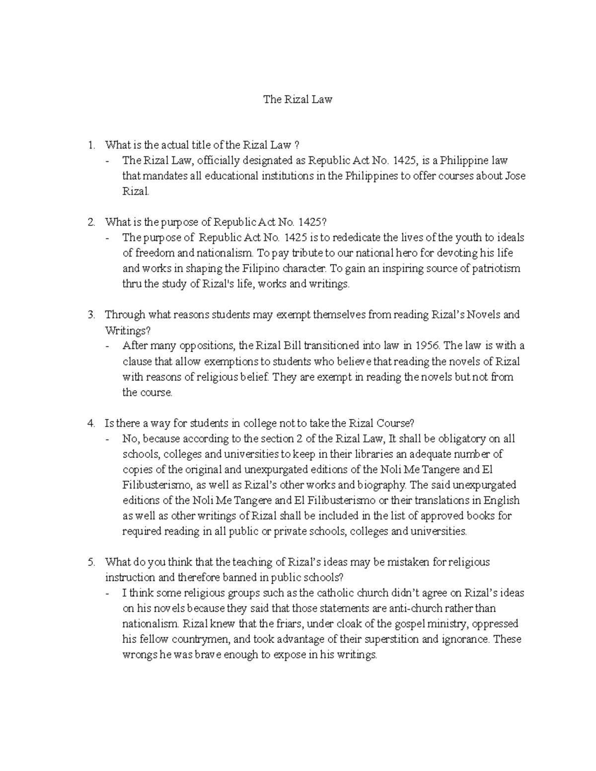 PH1-3 - Rizal-Chapter-1-3 - The Rizal Law What is the actual title of ...