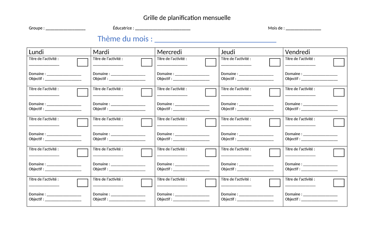 Grille de planification mensuelle - Studocu