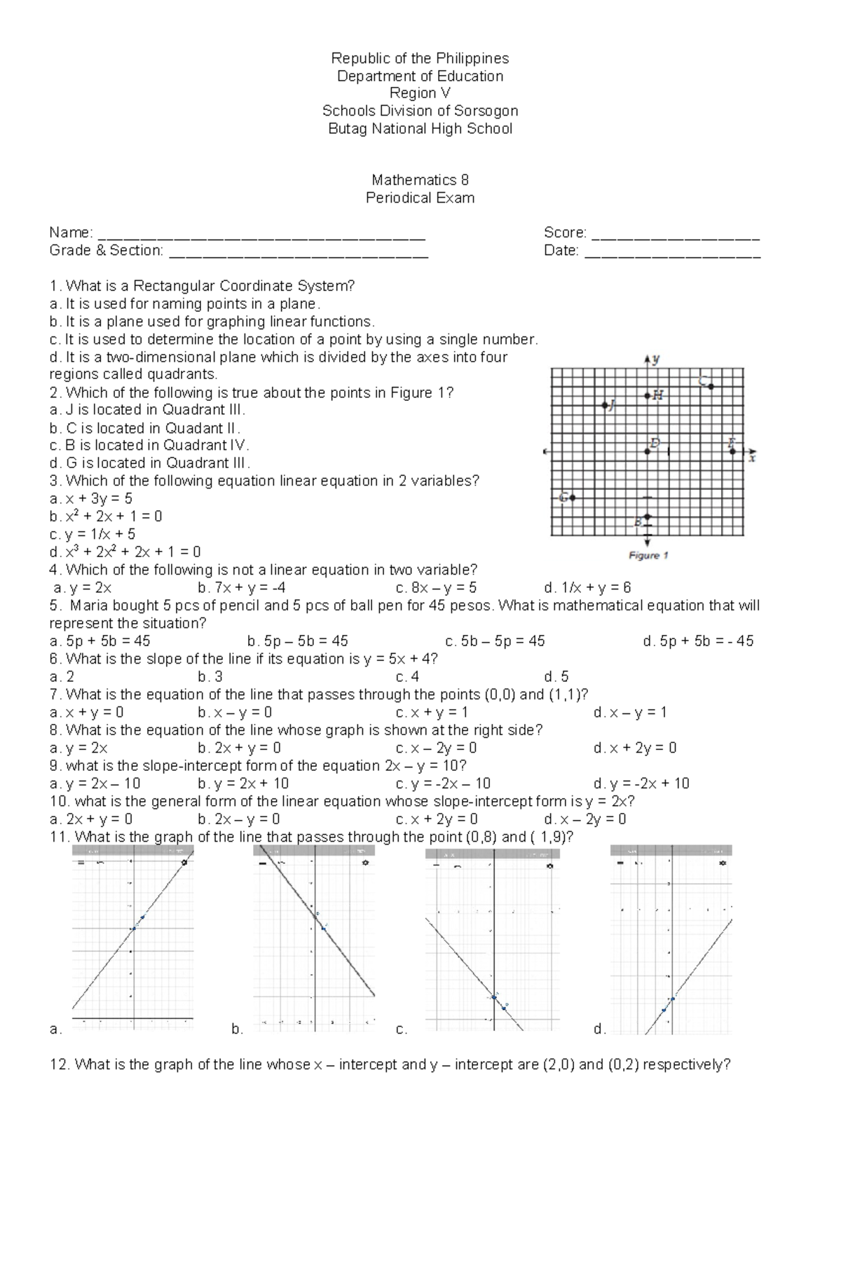 Math8 q2 exam - none - Republic of the Philippines Department of ...