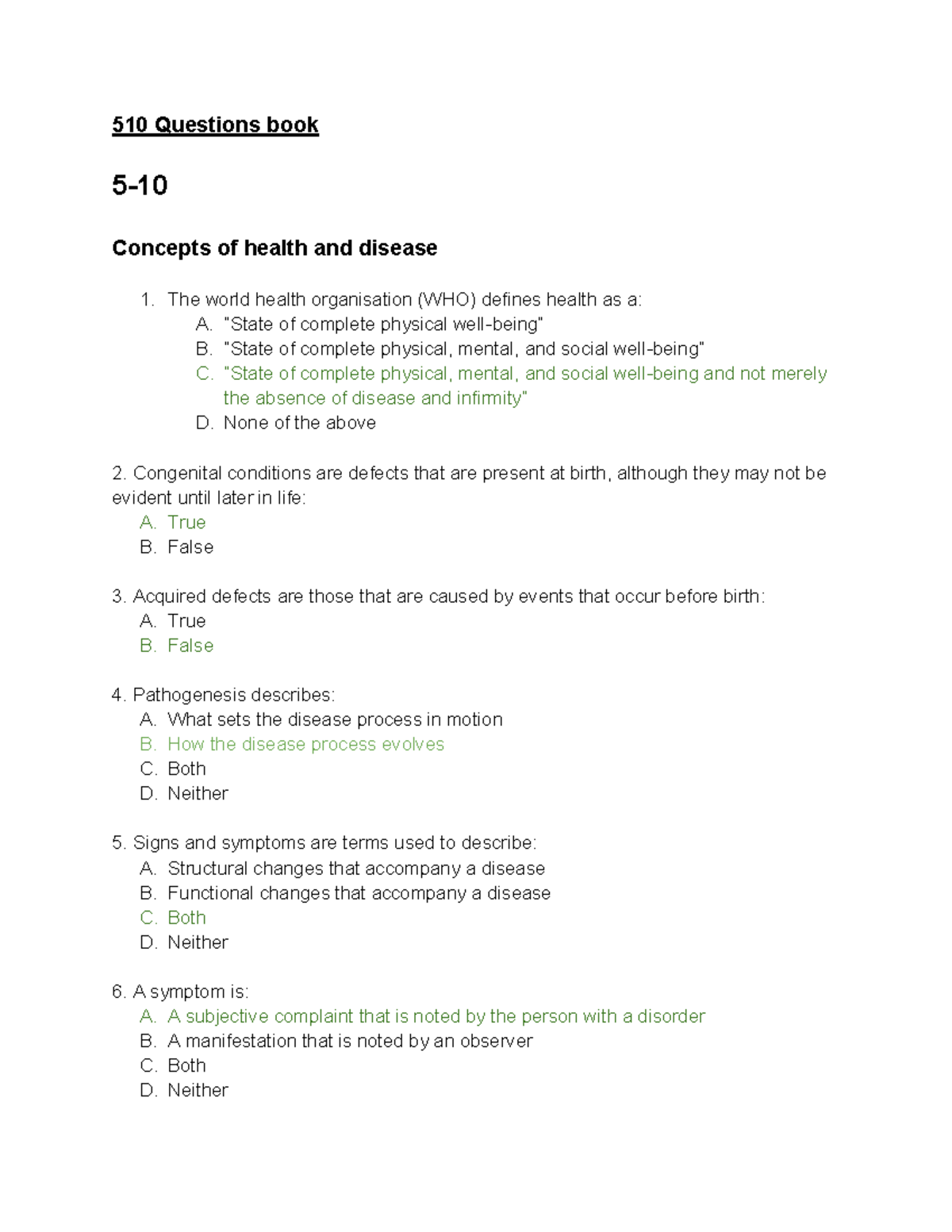 510 Pathophysiology Book - 510 Questions book 5- Concepts of health and ...