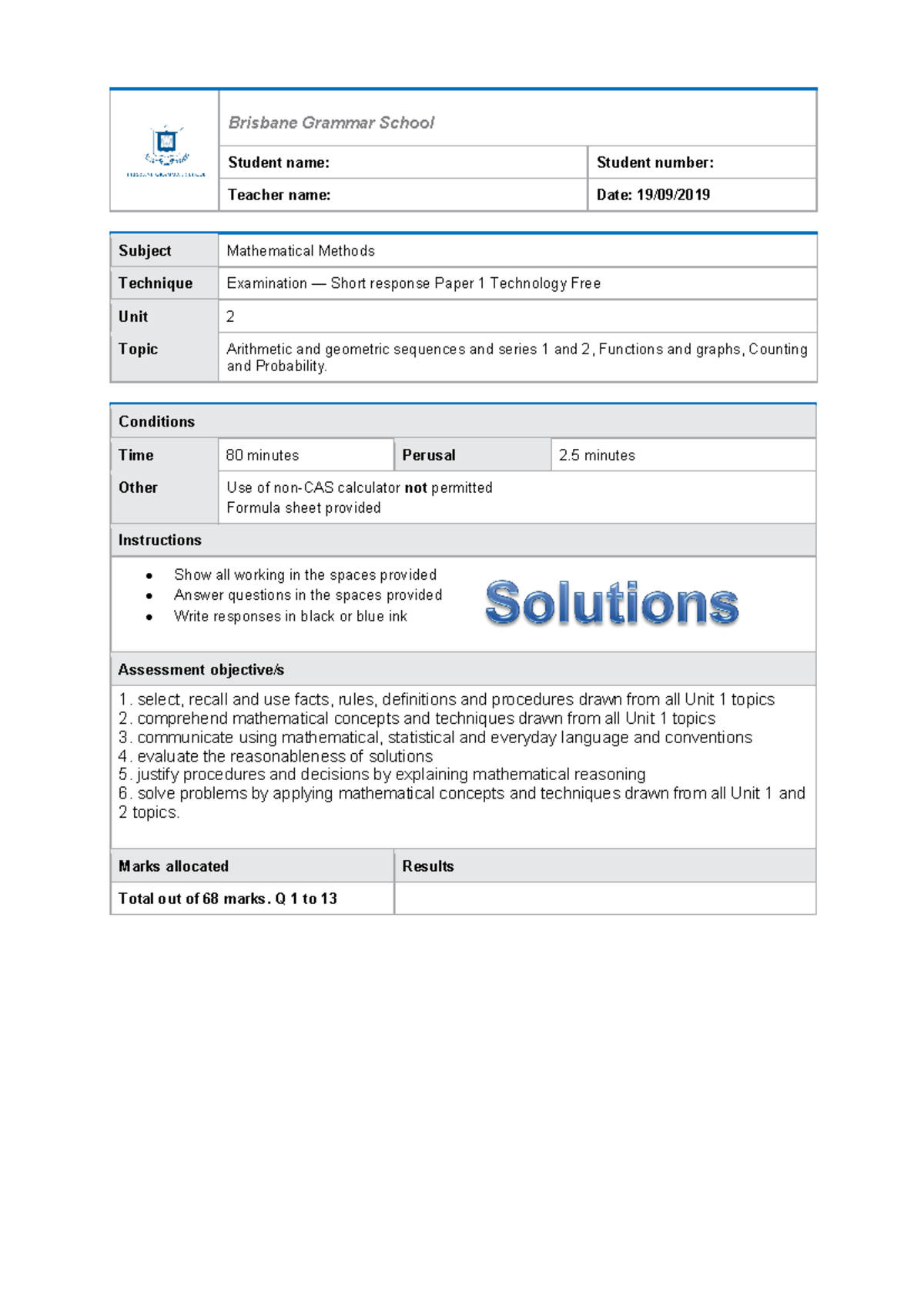 ME11 IA3 2019 Unit 2 Tech Free solutions - Brisbane Grammar School ...
