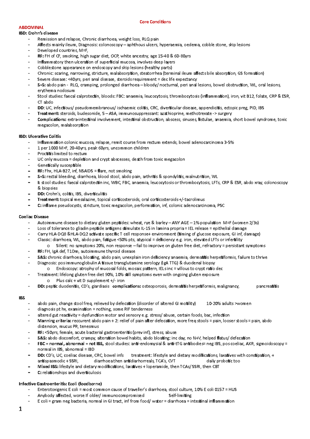 CC - notes - Core Conditions ABDOMINAL IBD: Crohn’s disease Remission ...
