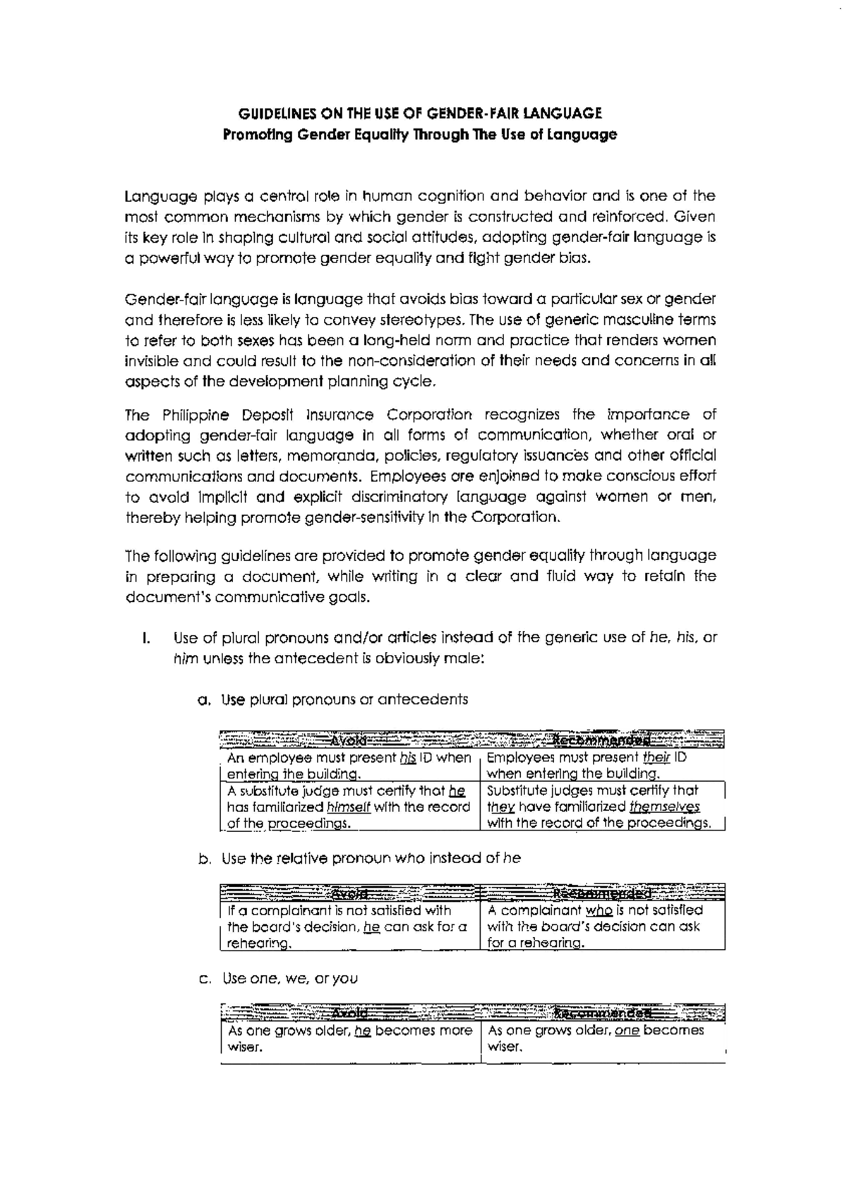 Guidelines of Use of Gender Fair Language - GUIDELINES ON THE USE OF ...