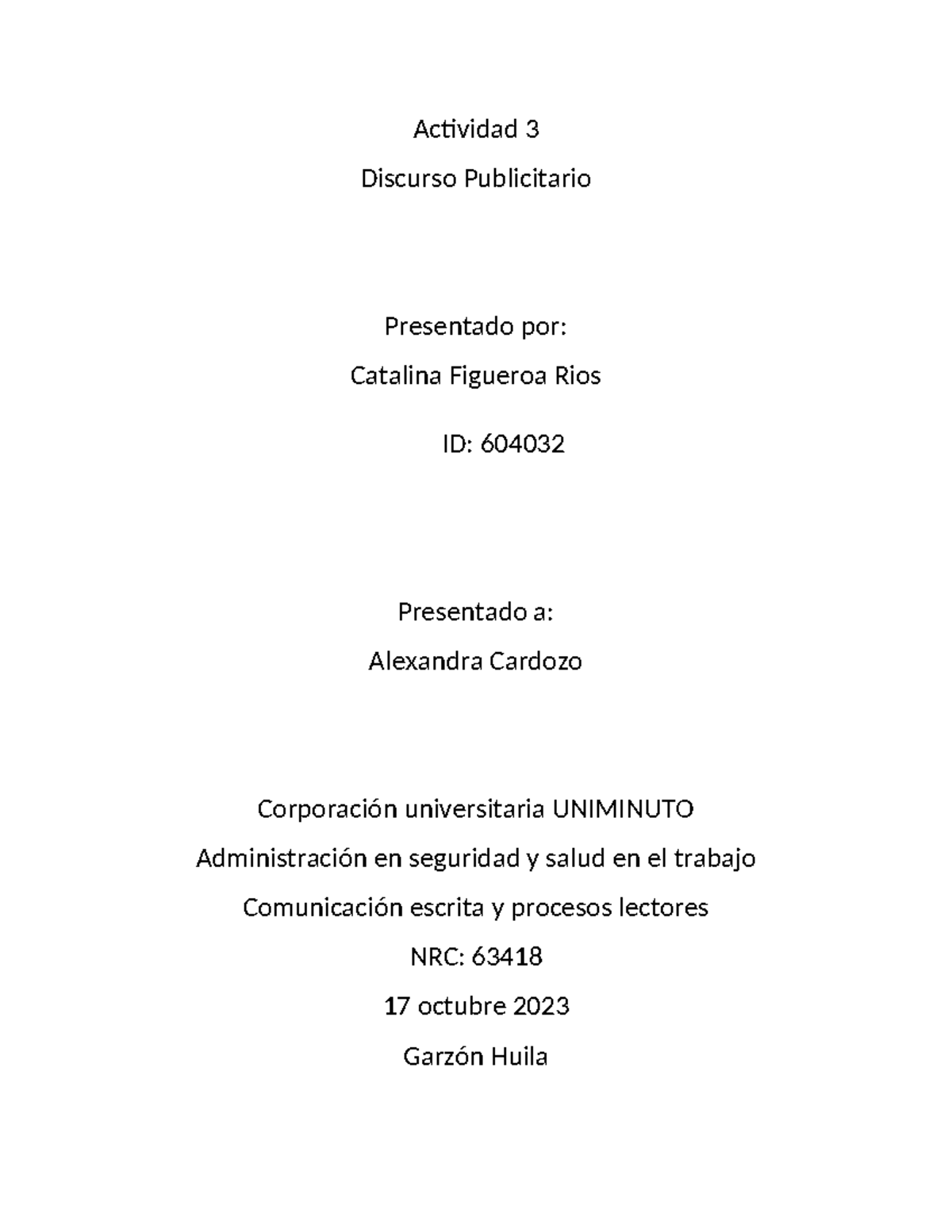 Discurso publicitario - Actividad 3 Discurso Publicitario Presentado ...
