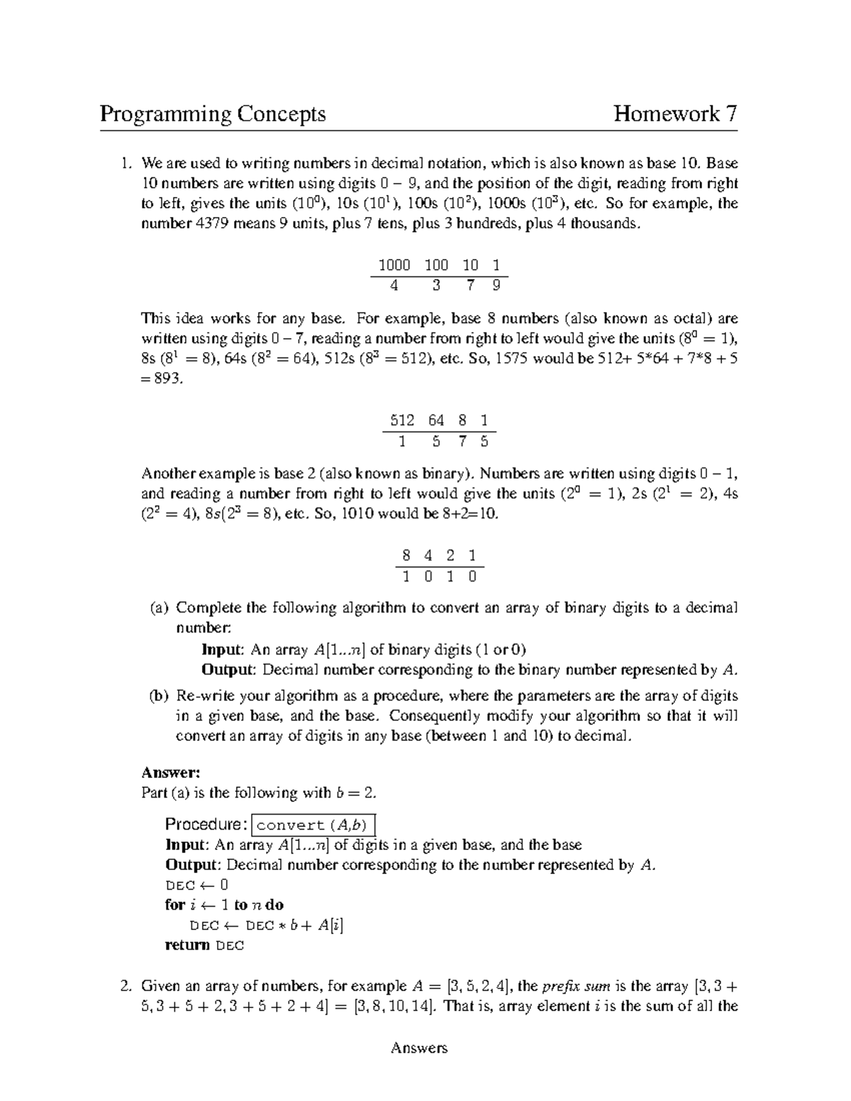 Answer sheet for homework 7 - Programming Concepts Homework 7 We are ...