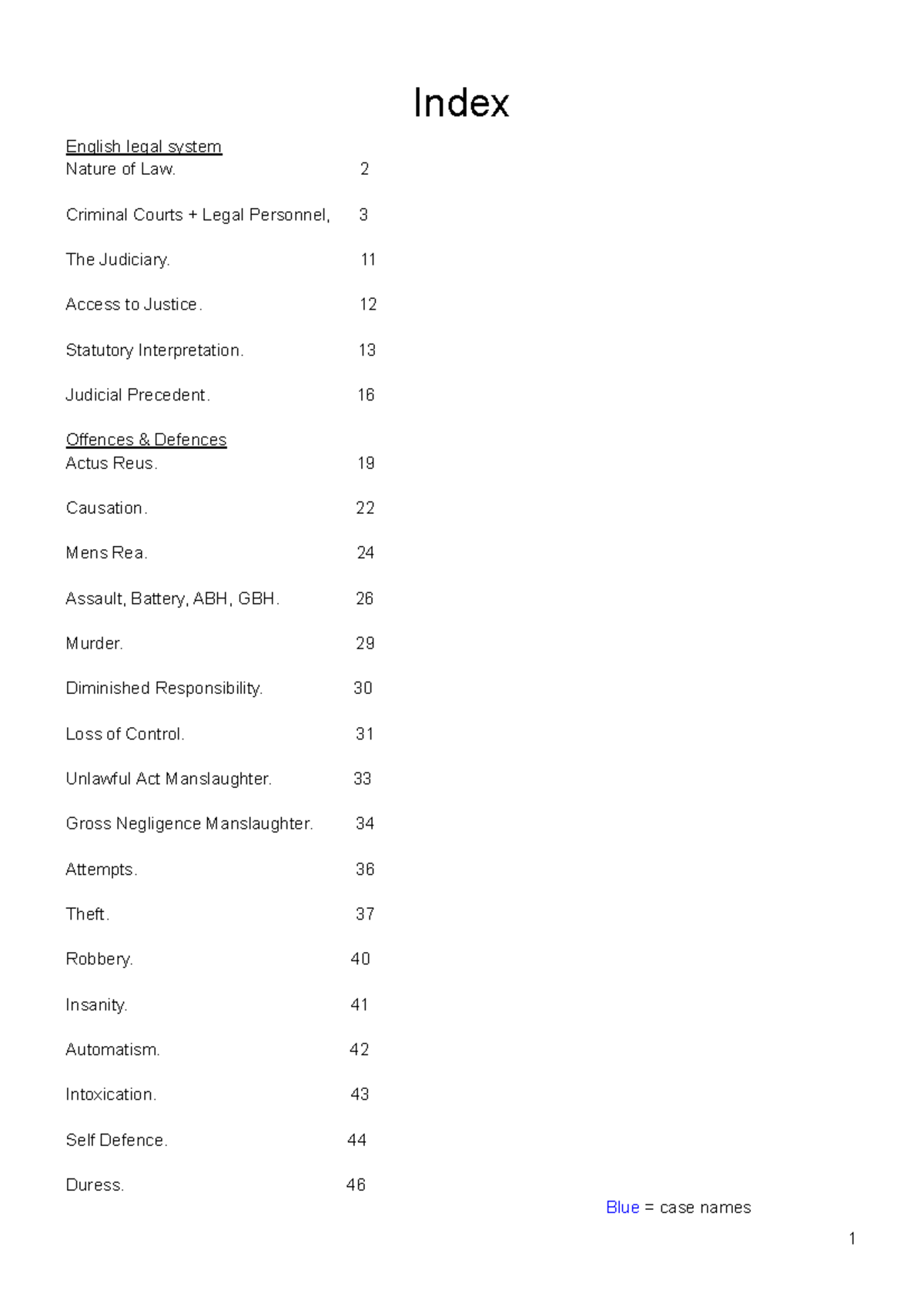 Law1Notes-Criminal Law - Index Nature of Law. English legal system ...
