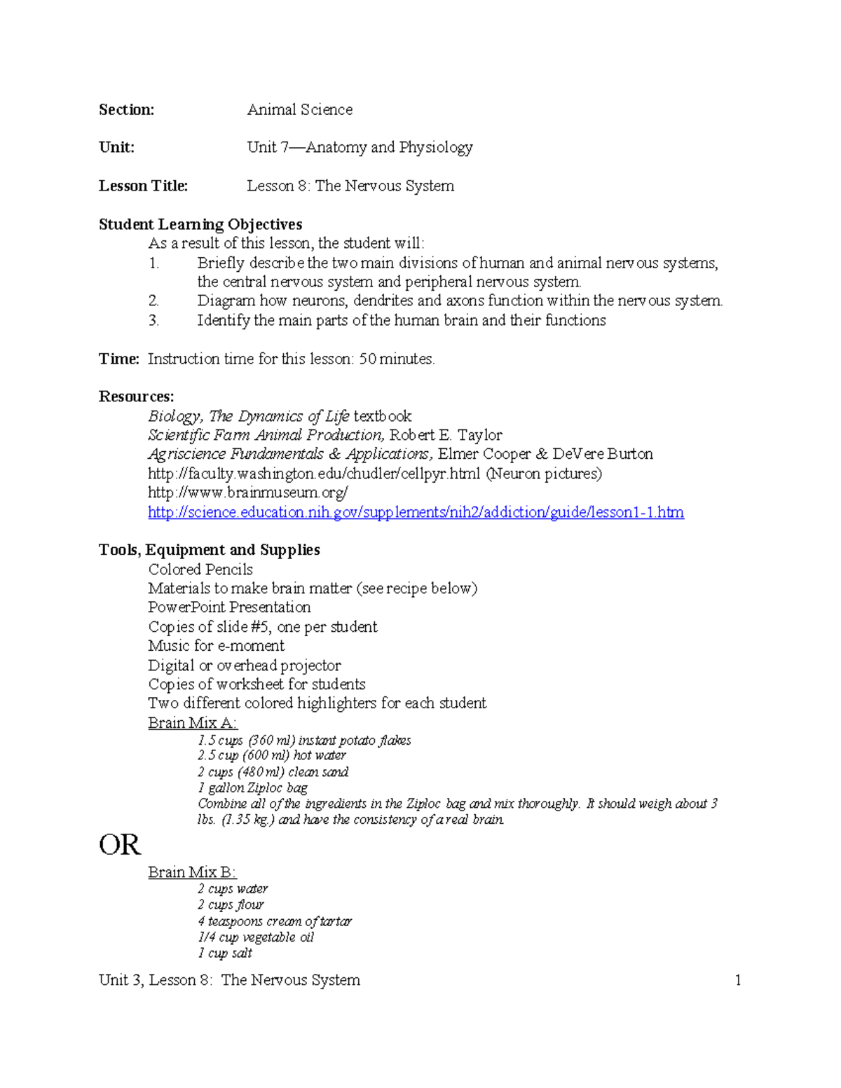 U7L8 - Lectures notes - Section: Animal Science Unit: Unit 7—Anatomy ...