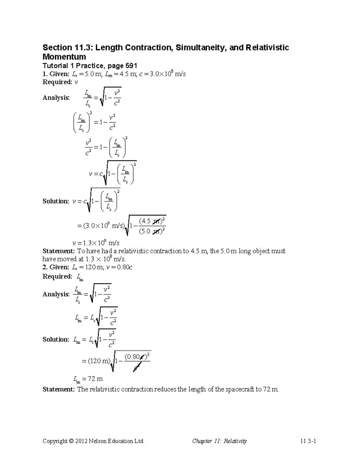 Phys12 Section 11 3 - Study notes - Section 11. 3 : Length Contraction ...