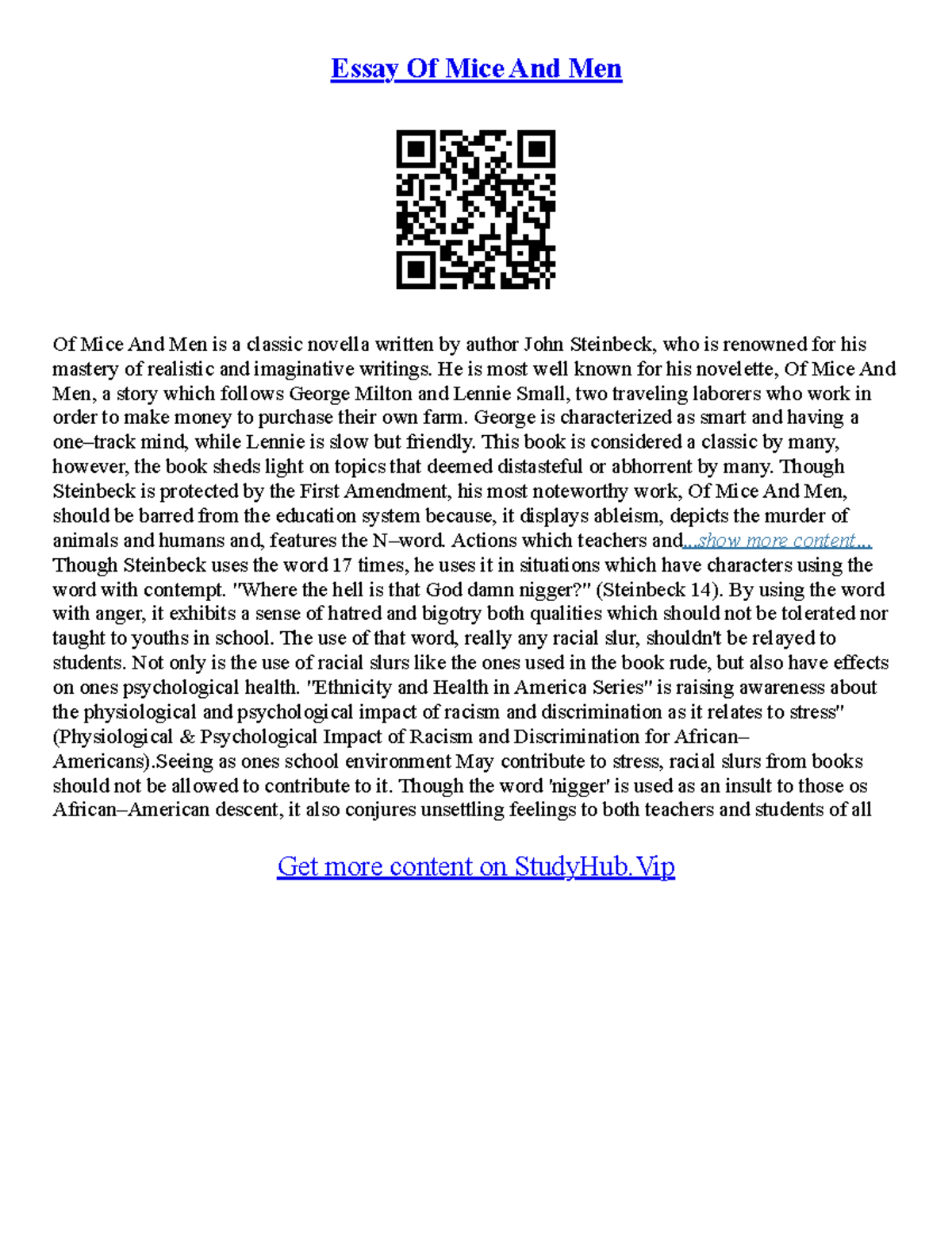 Of Mice And Men Essay Titles - Essay Of Mice And Men Of Mice And Men is ...