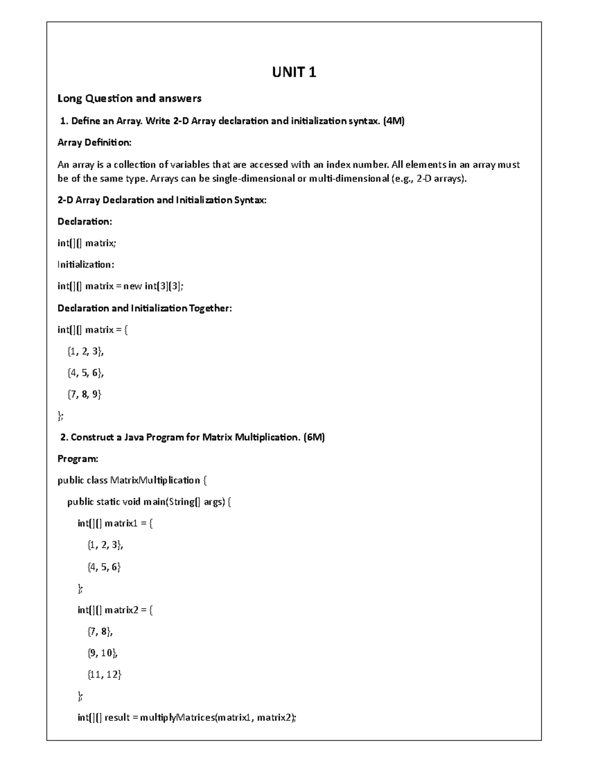 Java QB answers - This is for java subject long answer Questions - UNIT ...