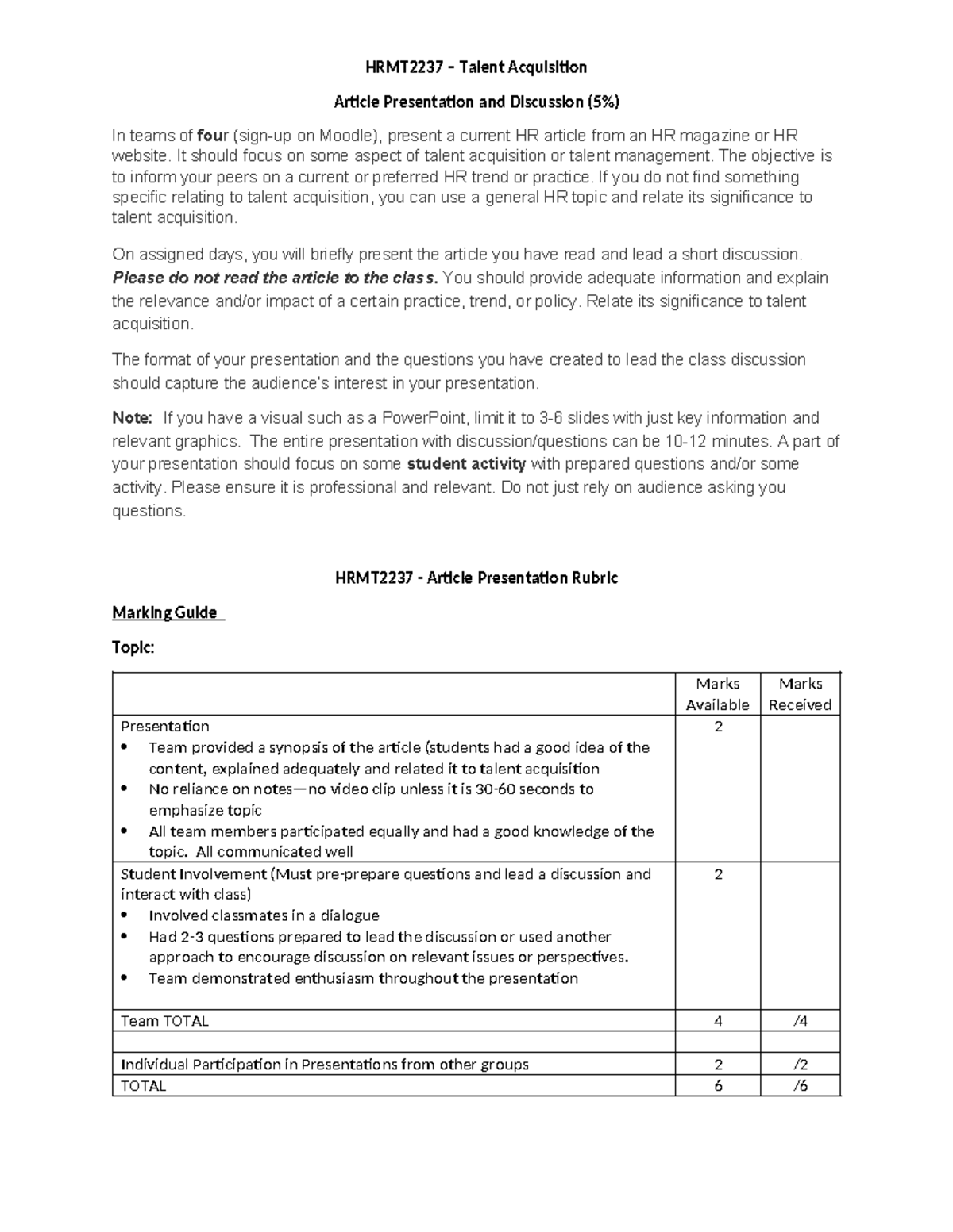Article Presentation Guidelines with website links - HRMT2237 – Talent ...