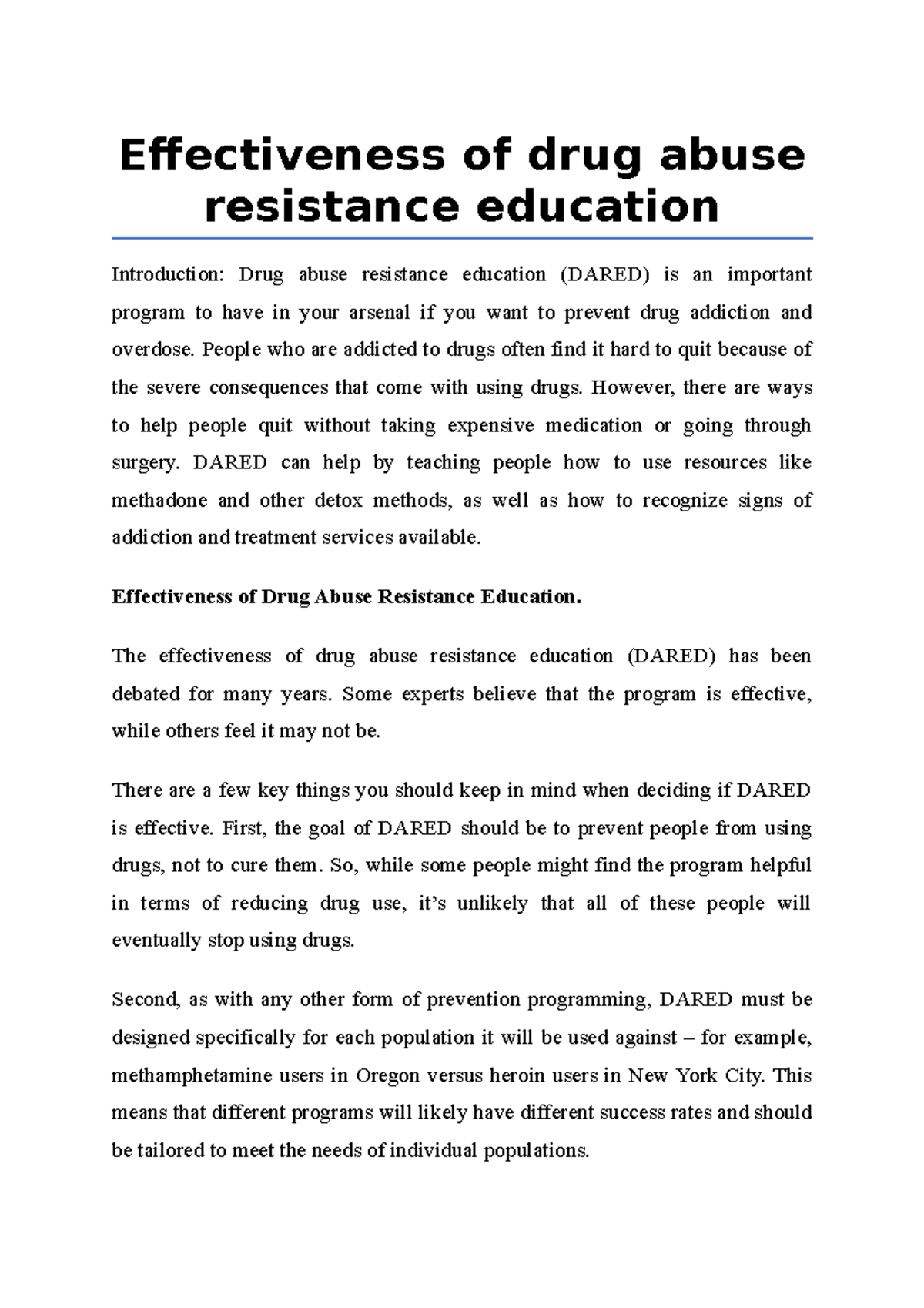 Effectiveness of drug abuse resistance education - Effectiveness of ...