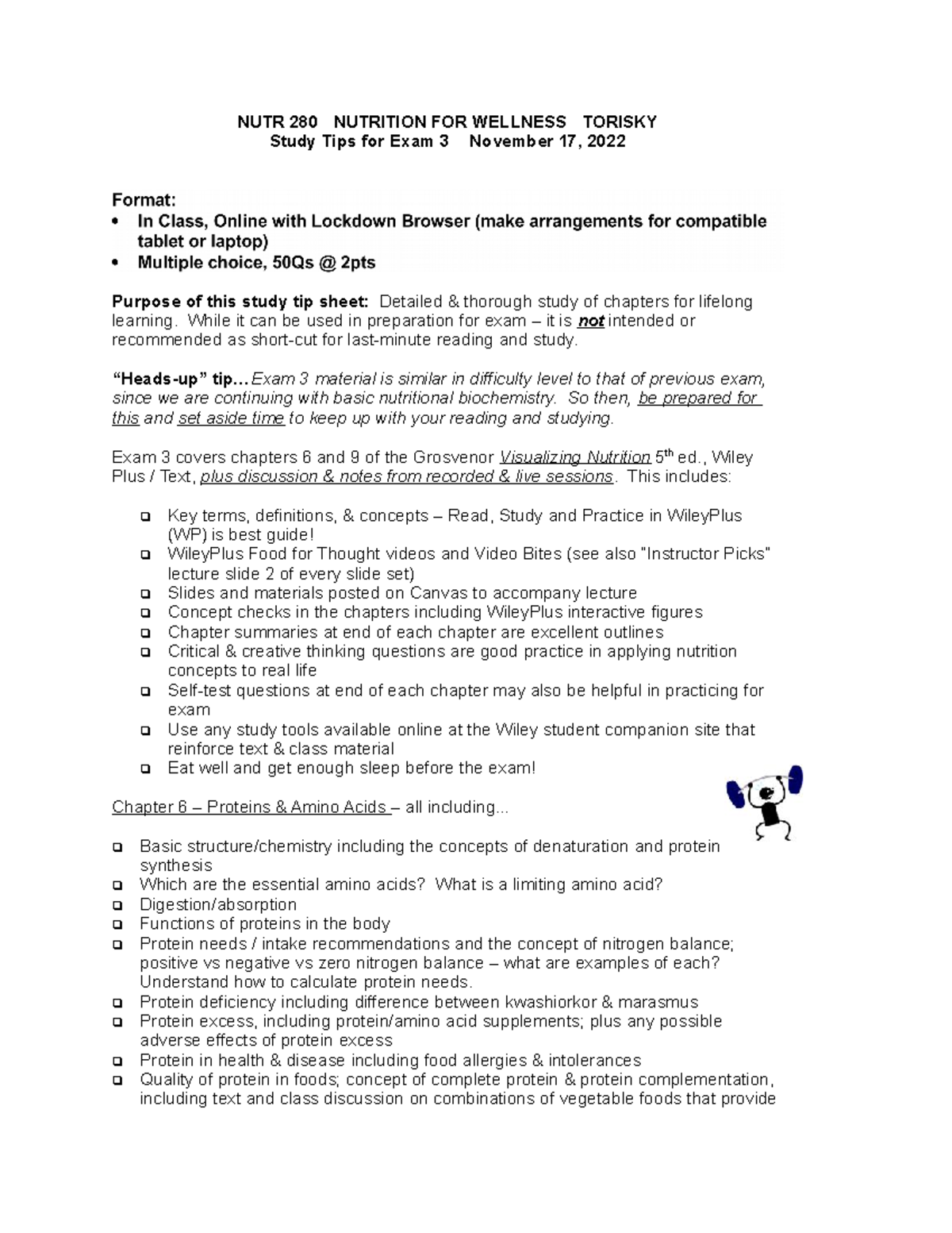 Study Tips Exam 3 Fall 2022 - NUTR 280 NUTRITION FOR WELLNESS TORISKY ...