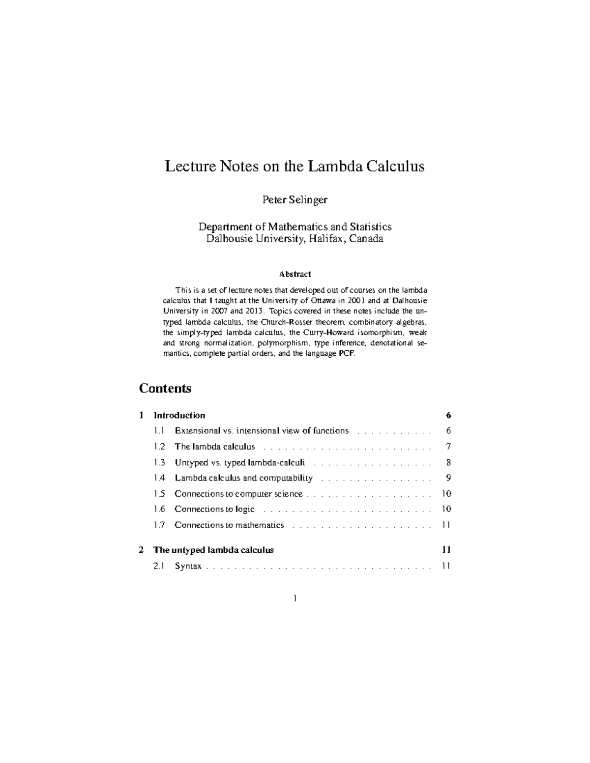Lambdanotes - Lec Notes - Lecture Notes on the Lambda Calculus Peter ...