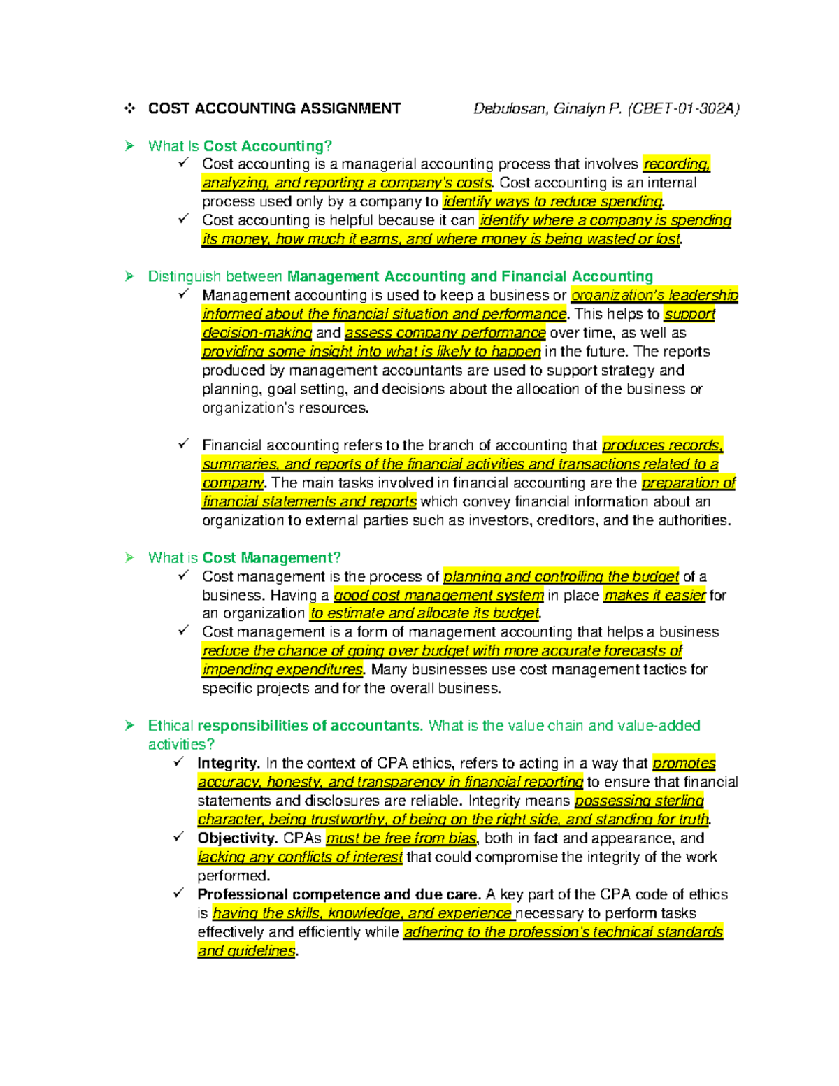 Cost Acct-Assignment - Assignment No.1 - COST ACCOUNTING ASSIGNMENT ...