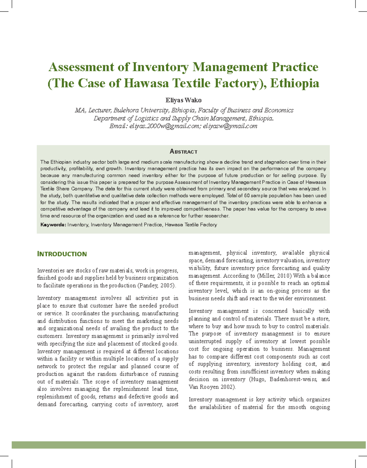 4610 - The Assessment of Inventory Management Practice - Abstract The ...