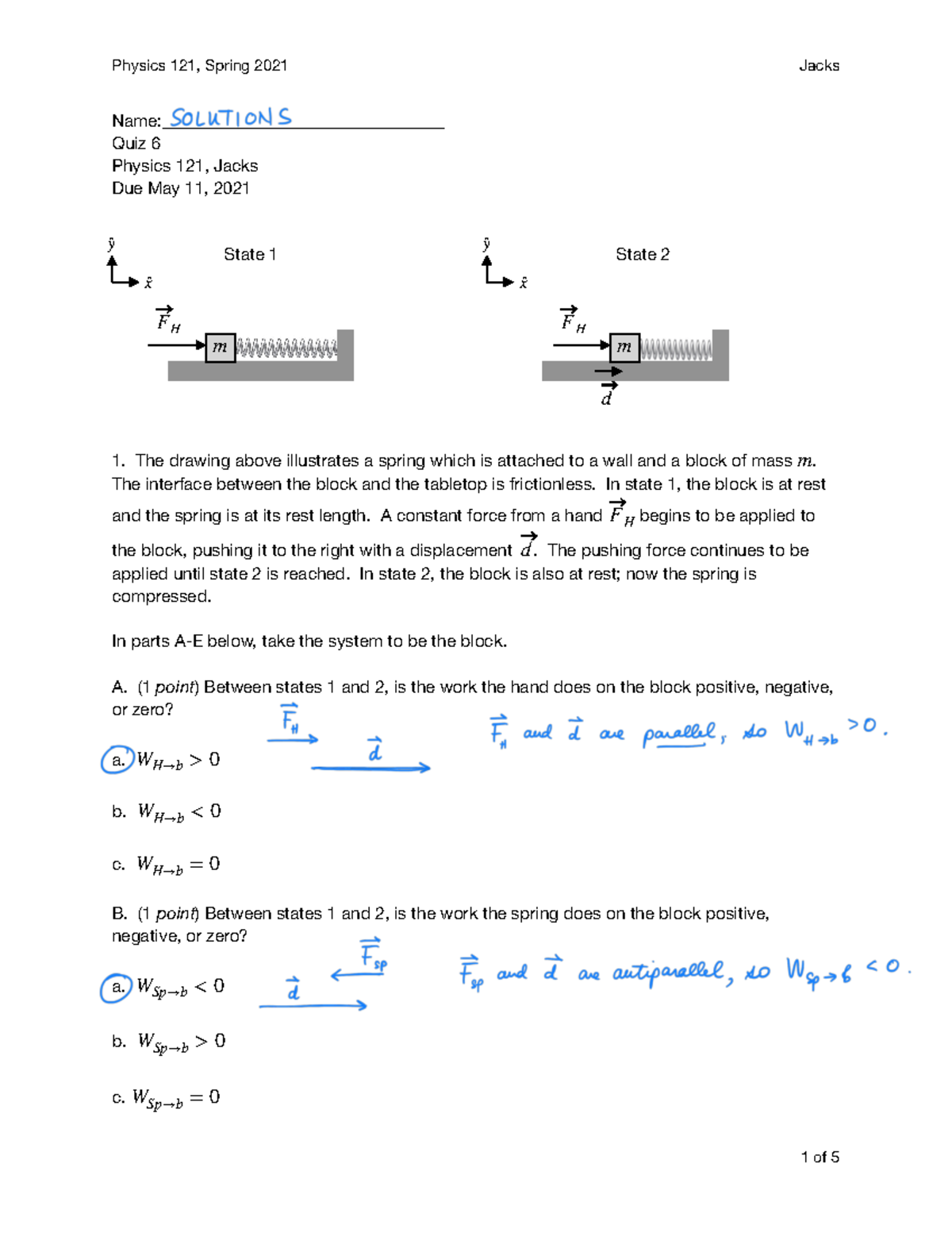 Quiz6 Solutions - Name:_________________________________ Quiz 6 Physics ...