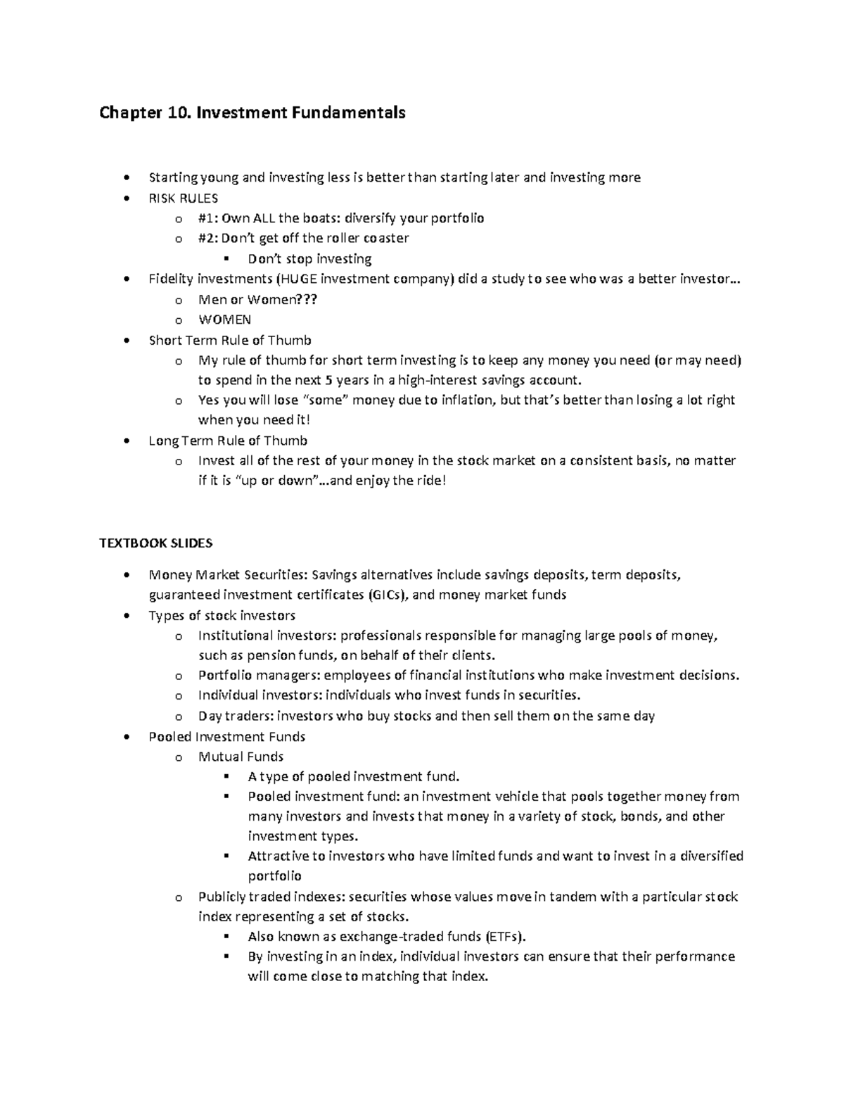 Chapter 10. Investment Fundamentals - Chapter 10. Investment ...
