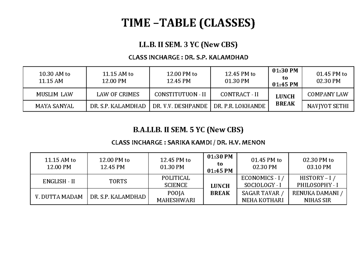 Emailing Time Table (Session - II) II SEM - TIME –TABLE (CLASSES) LL. II SEM. 3 YC (New CBS ...