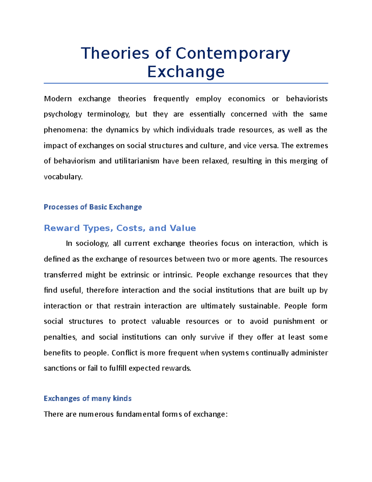 Theories of Contemporary Exchange - Theories of Contemporary Exchange ...