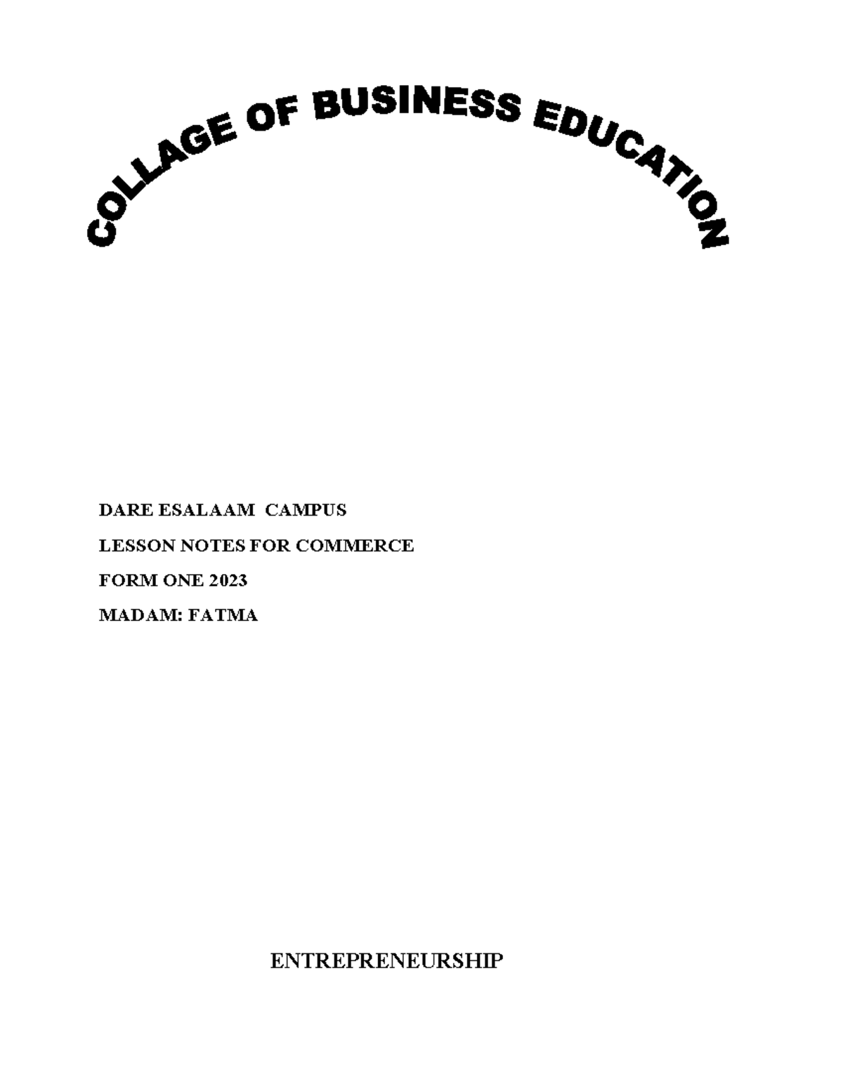 E- commerce notes - DARE ESALAAM CAMPUS LESSON NOTES FOR COMMERCE FORM ...