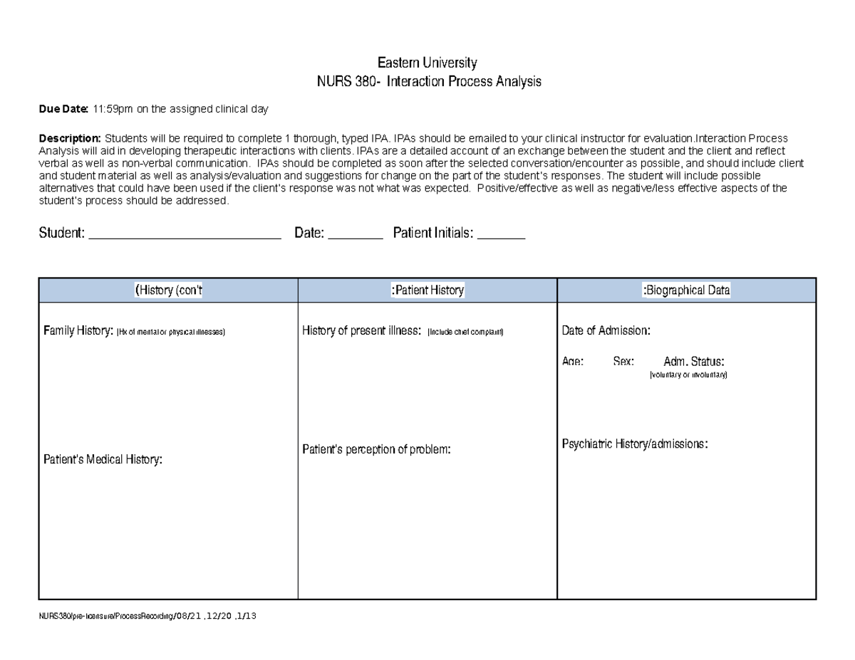 NURS380FA21 Interaction Process Analysis with mental health - Eastern ...