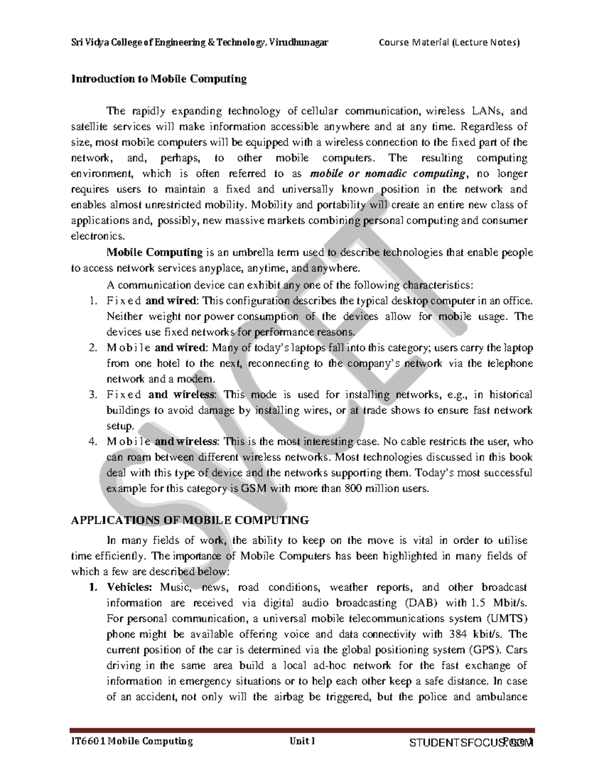 104621 - IT6601 Mobile Computing Unit I Page 1 Introduction to Mobile Computing The rapidly ...