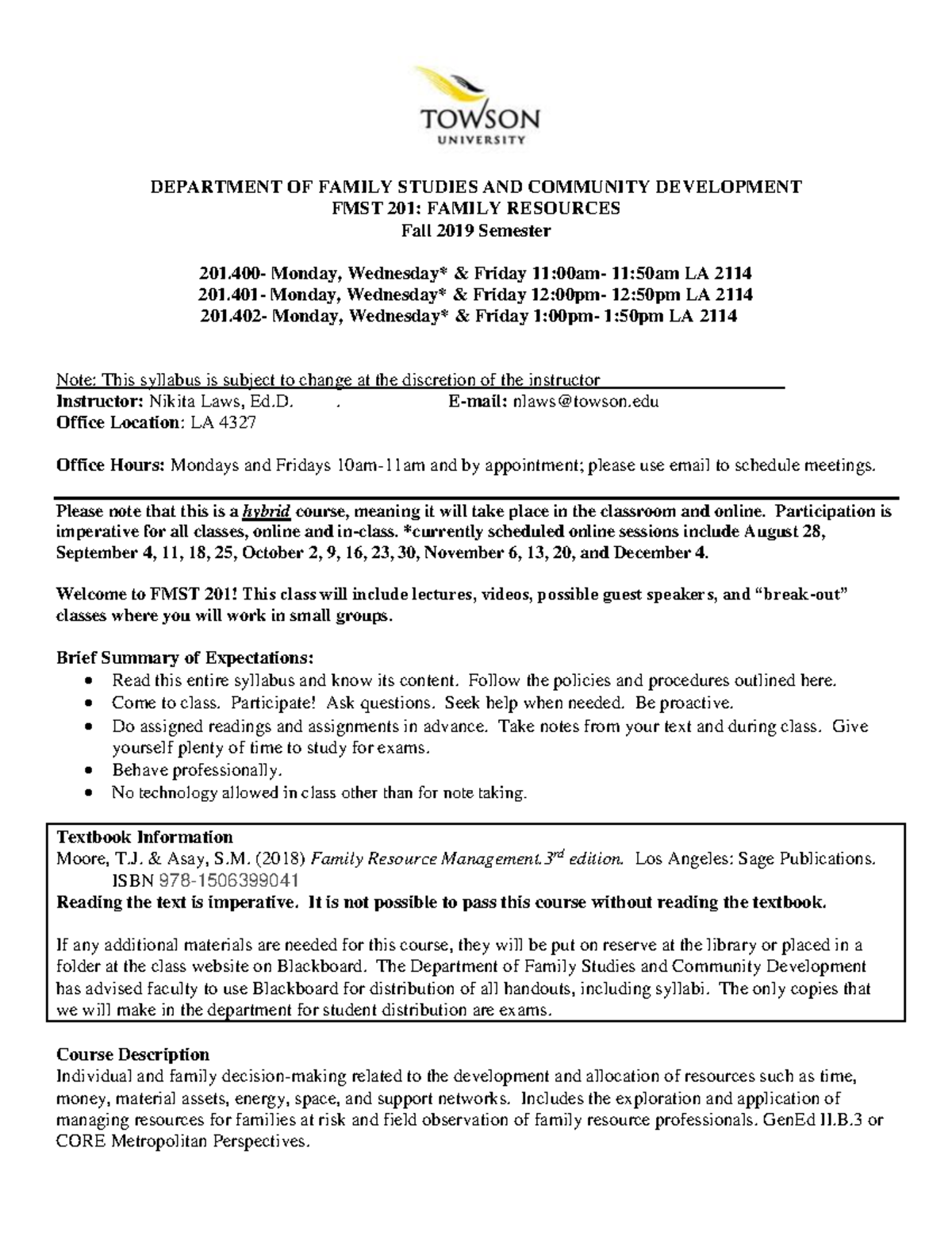 FMST 201 Fall 2019 syllabus - DEPARTMENT OF FAMILY STUDIES AND ...