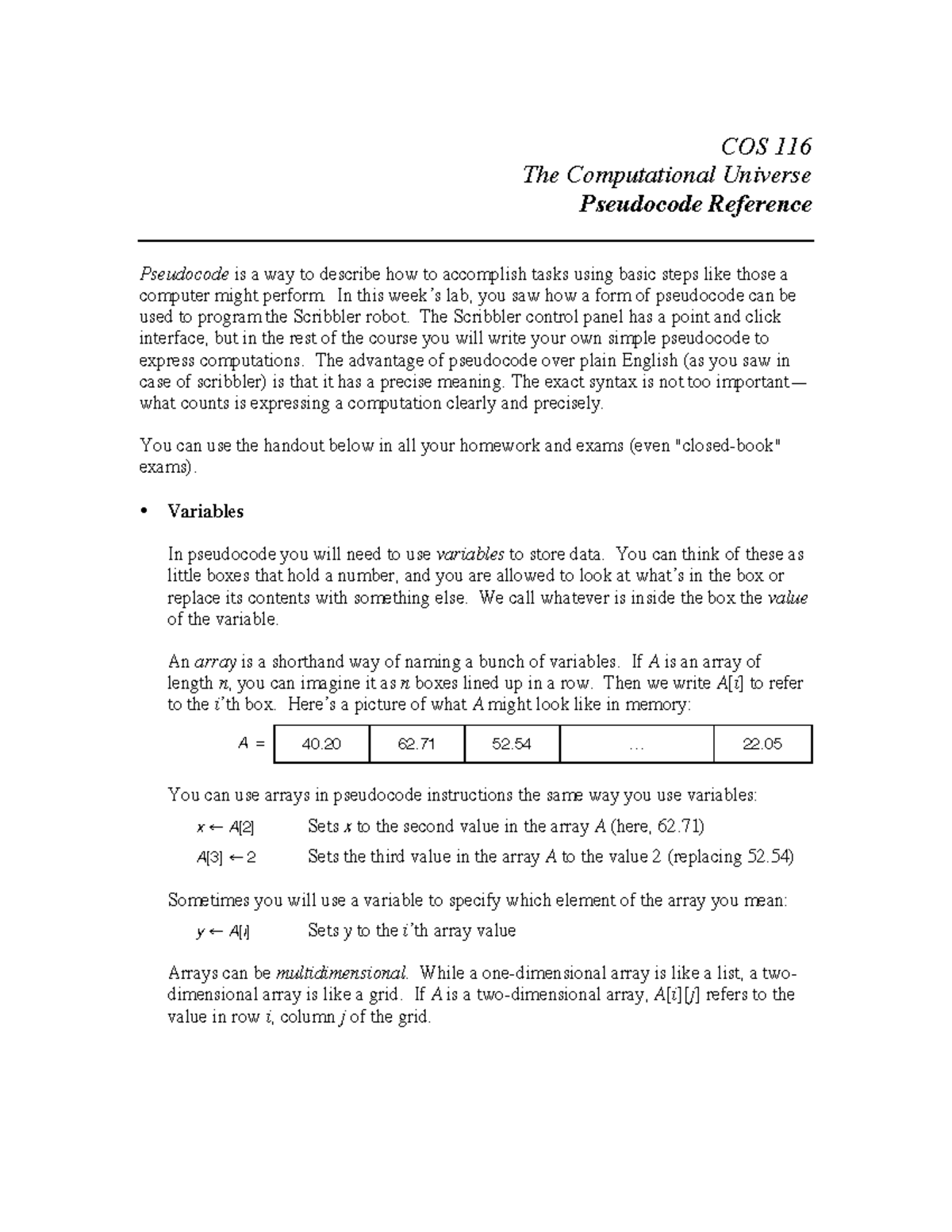 Guide to Pseudocode for 2IL50 - COS 116 The Computational Universe ...