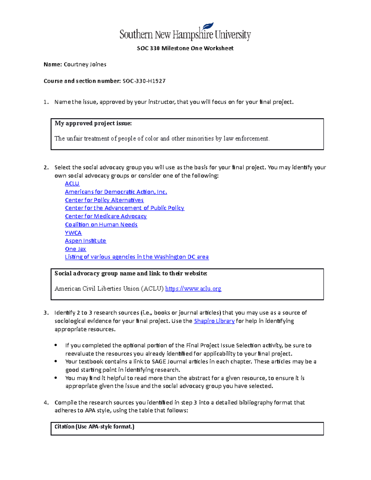 SOC 330 Milestone One Worksheet - SOC 330 Milestone One Worksheet Name ...