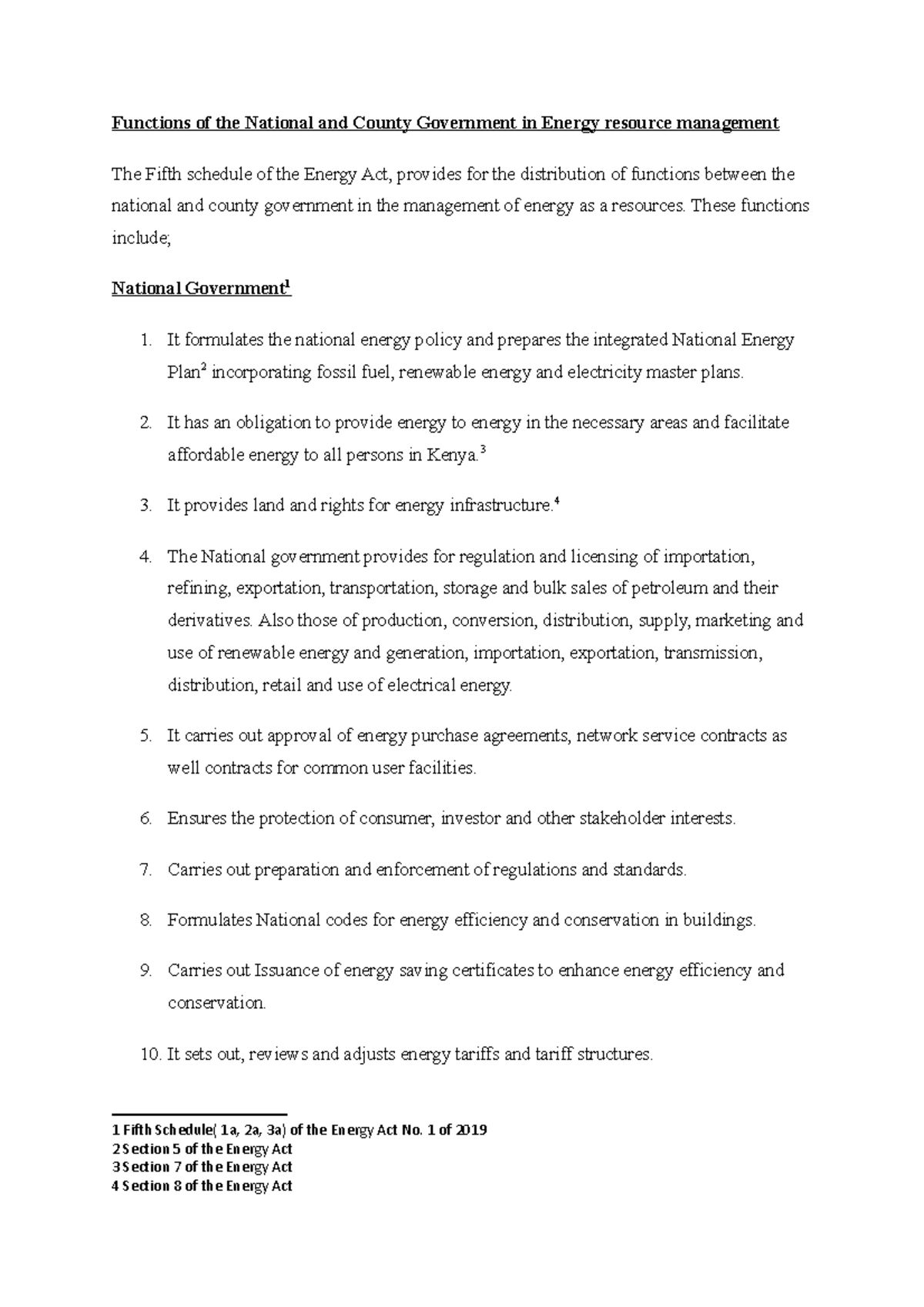 Functions of national and county govt in energy - Functions of the ...