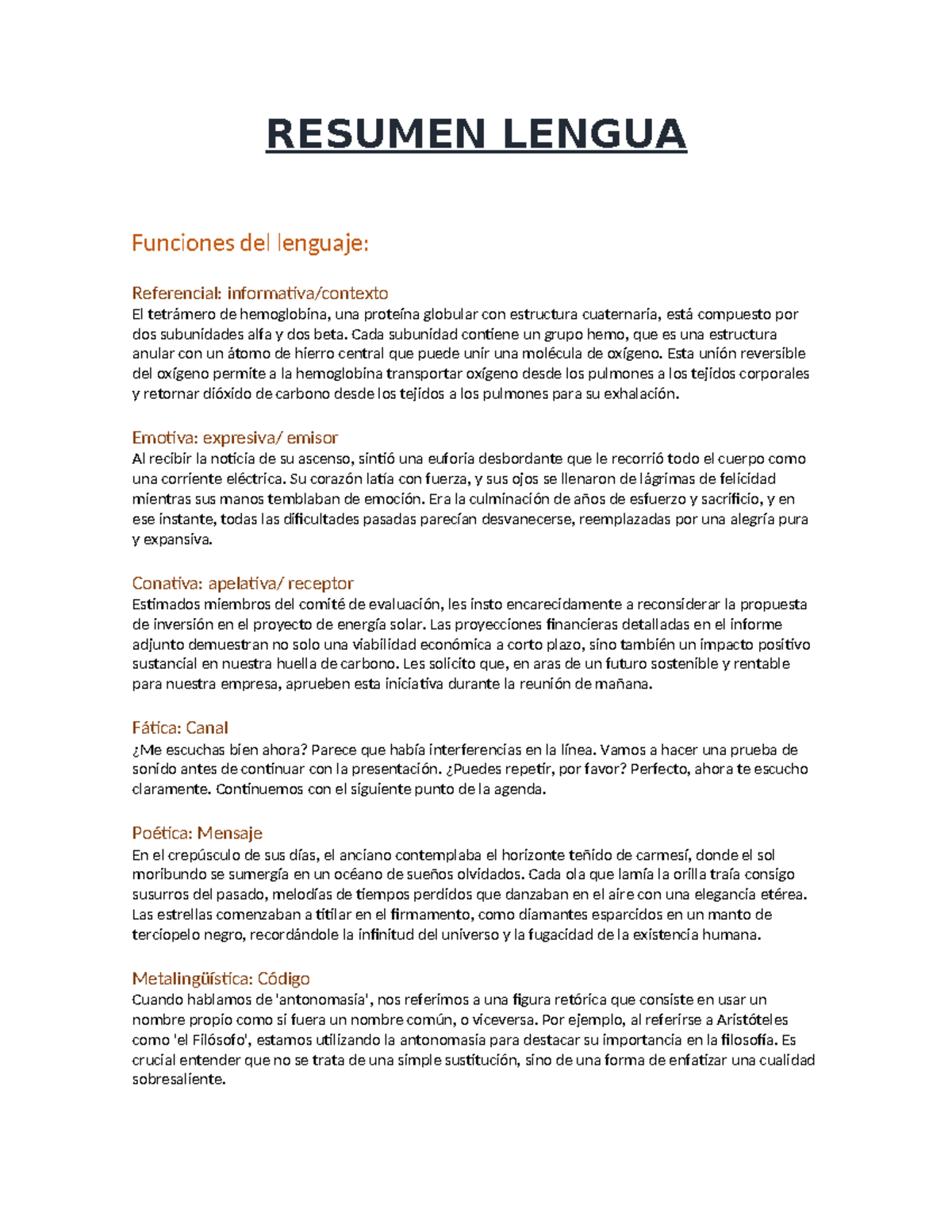 Resumen Lengua - RESUMEN LENGUA Funciones del lenguaje: Referencial ...