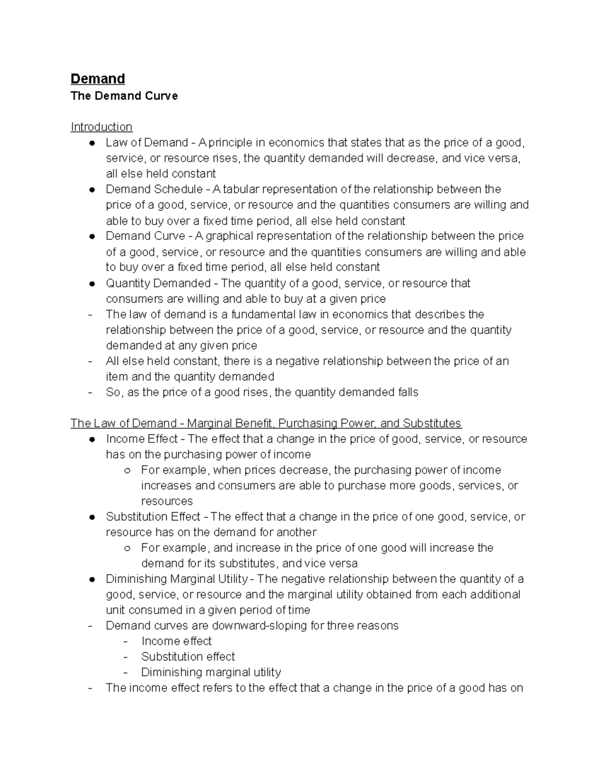 Demand Curve and Law of Demand - Studocu