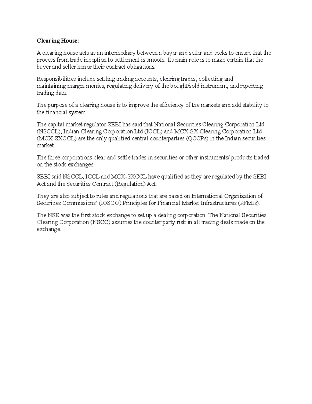 Clearing house - Financial system and market - Clearing House: A ...