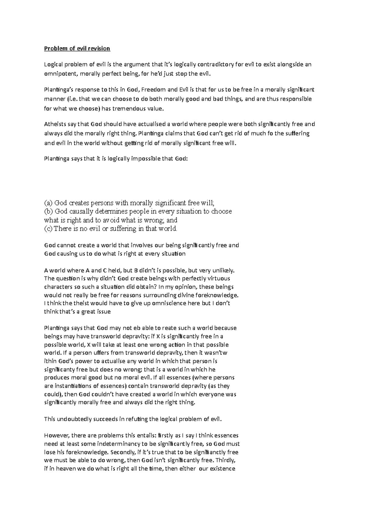 Problem of evil - Summary Philosophy of Religion - Problem of evil ...