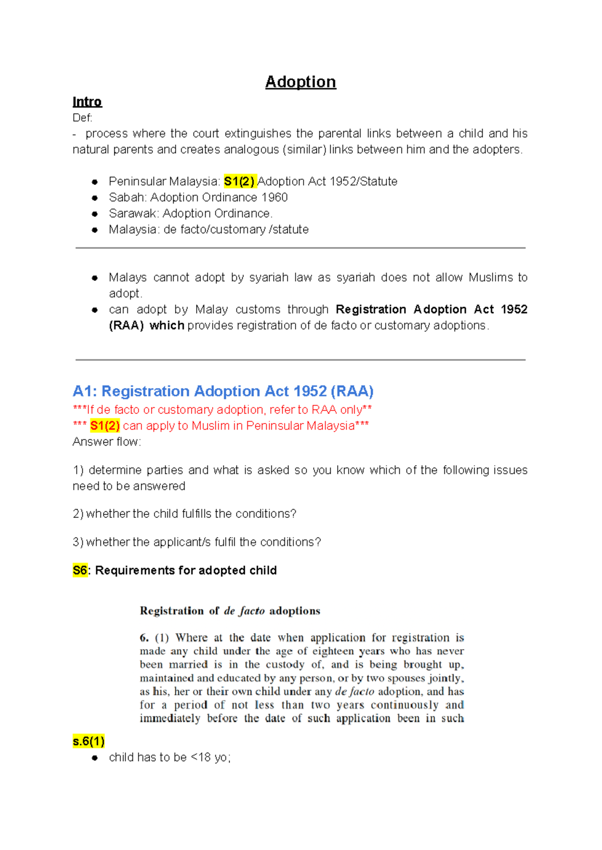 Adoption Final Revision Notes - Adoption Intro Def: - process where the ...
