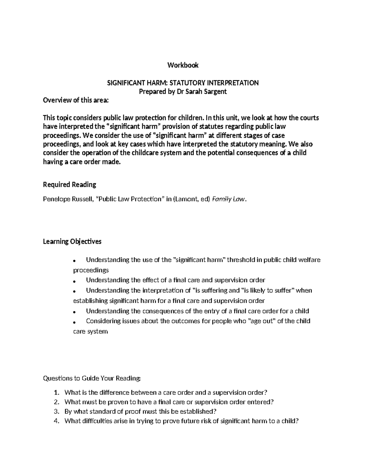 Interpreting Significant Harm-1 - Workbook SIGNIFICANT HARM: STATUTORY ...