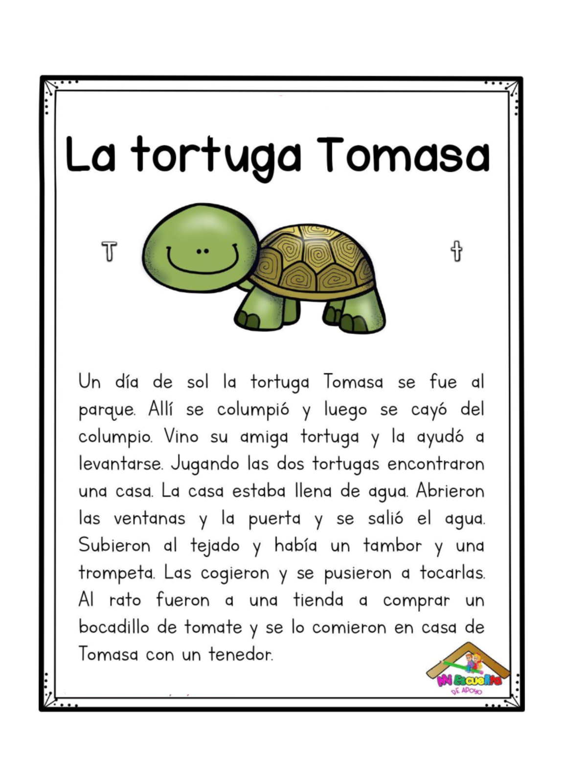 Actividad Cuento - La tortuga Tomasa T t Un día de sol la tortuga ...