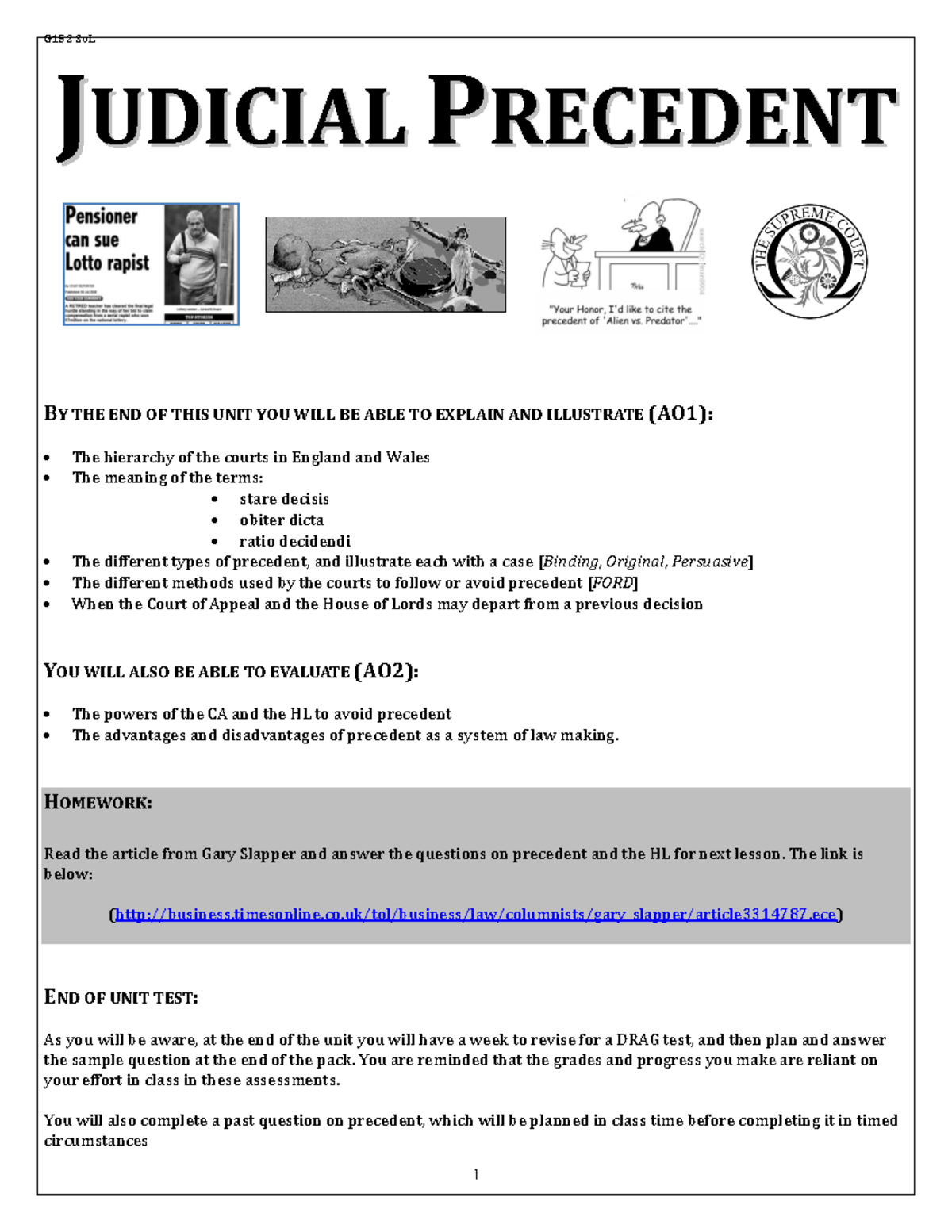 Law legal system practice material Precedent-handout-2011 ...