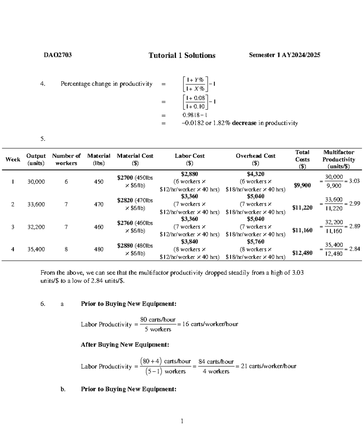 Tutorial 1 Solutions - 1 DAO2703 Tutorial 1 Solutions Semester 1 AY 2024 /202 5 4. Percentage ...
