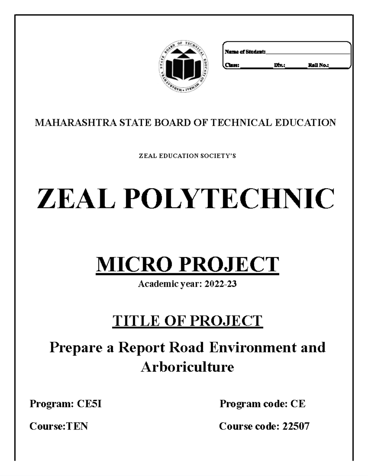TEN Micro Project - MAHARASHTRA STATE BOARD OF TECHNICAL EDUCATION ZEAL ...
