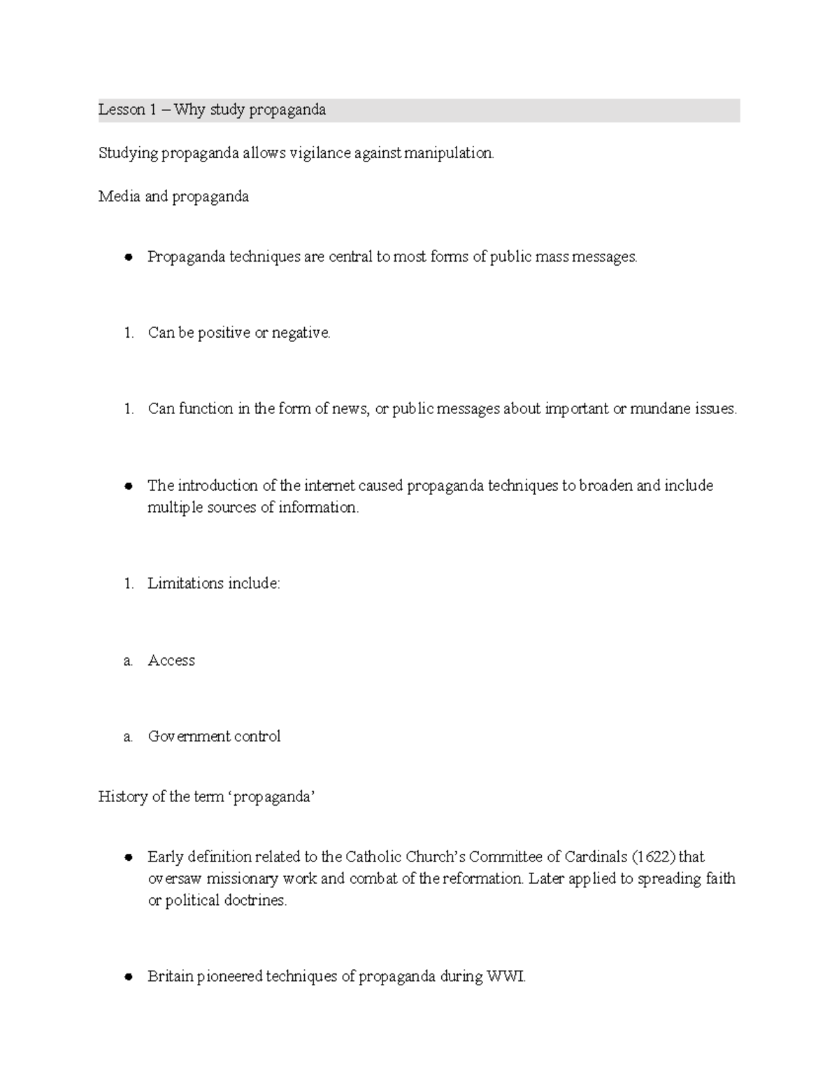 Propaganda notes - Lesson 1 – Why study propaganda Studying propaganda ...