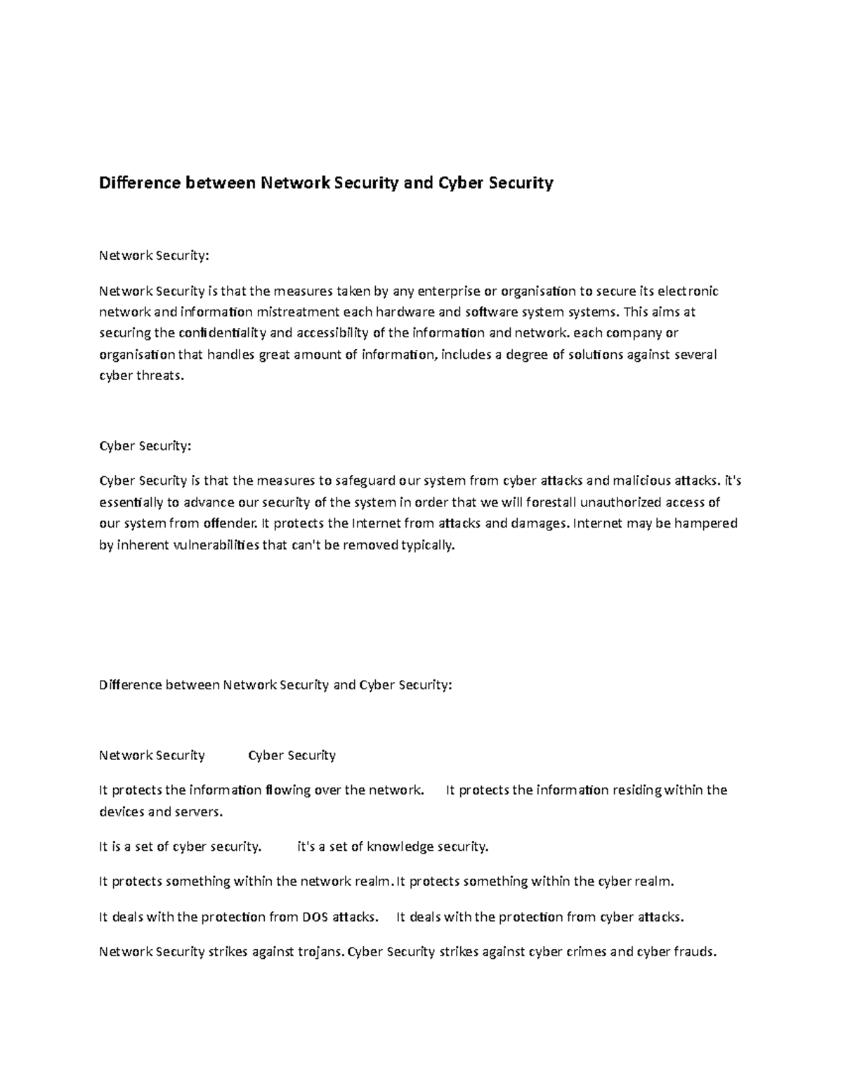 Difference between Network Security and Cyber Security - This aims at ...