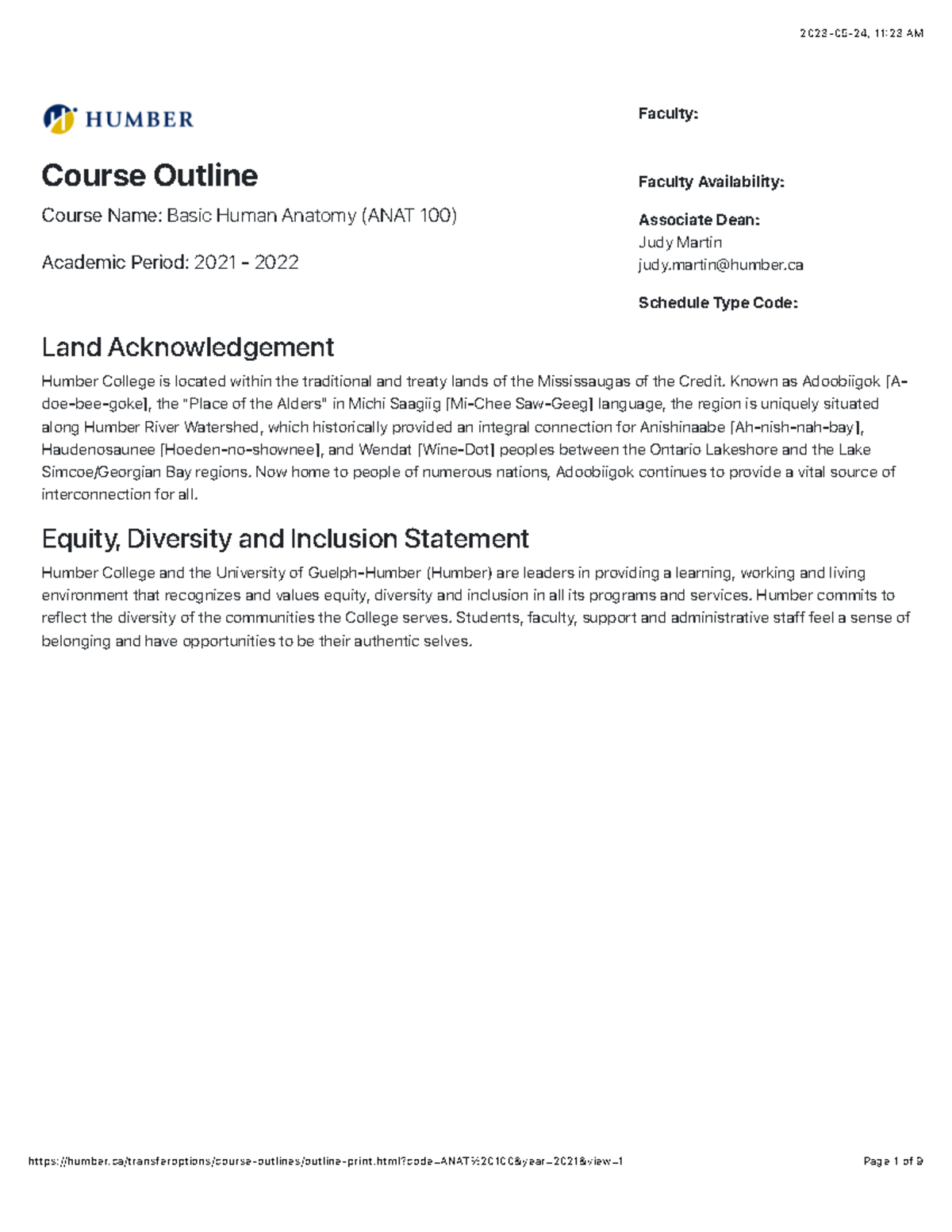 ANAT 100 Course Outline - Course Outline Course Name: Basic Human ...