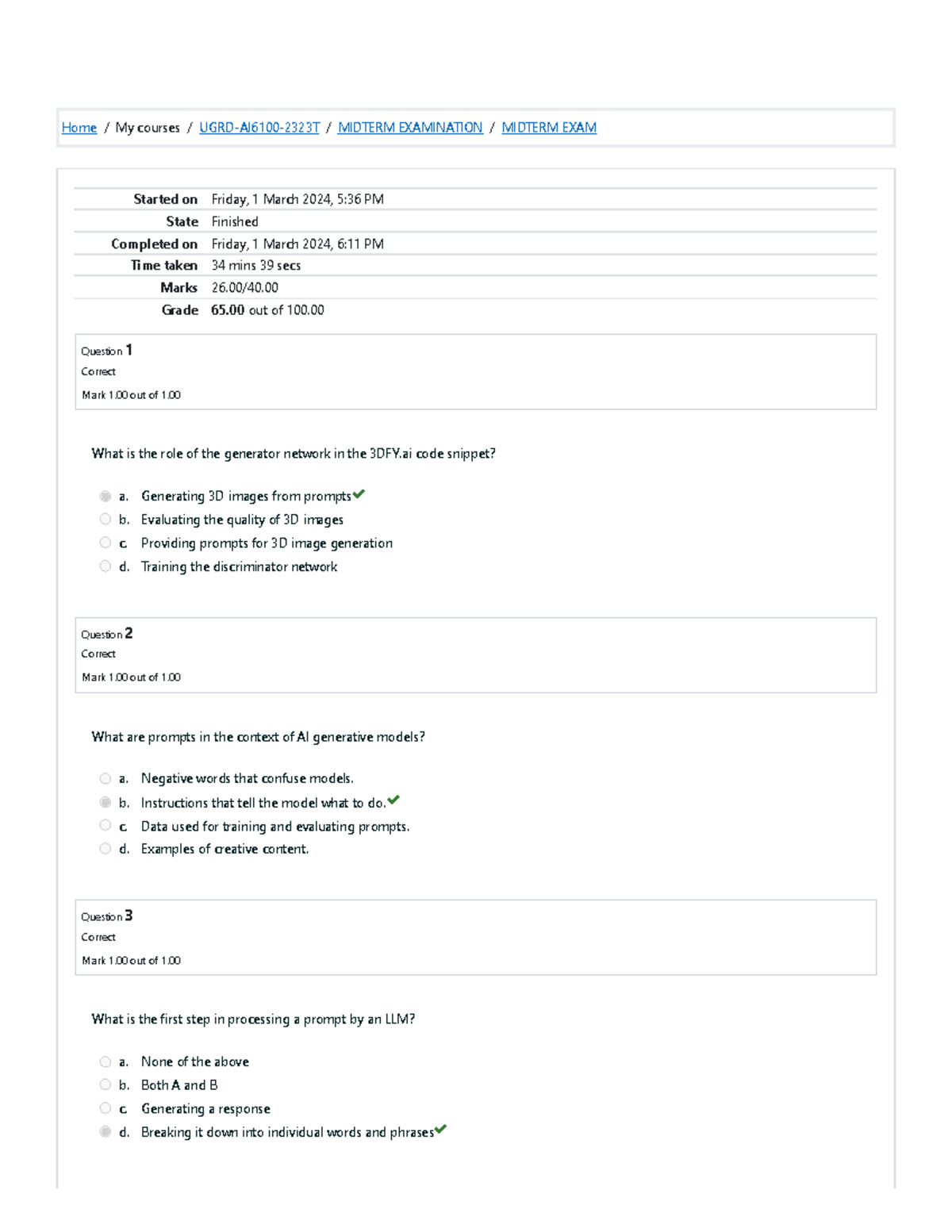 Midterm EXAM Attempt review - Home / My courses / UGRD-AI6100-2323T ...