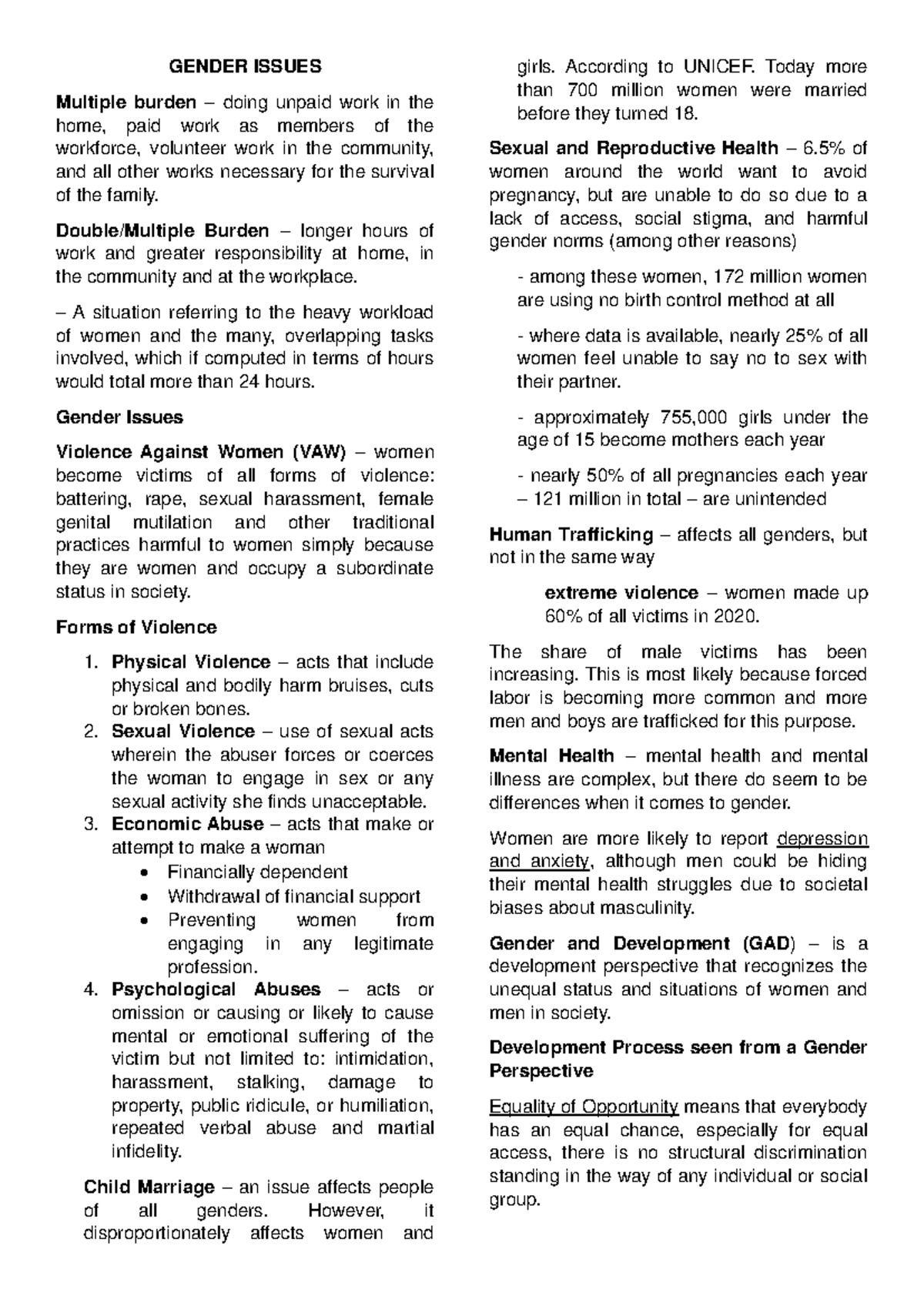 Gender Issues - GENDER ISSUES Multiple burden – doing unpaid work in ...