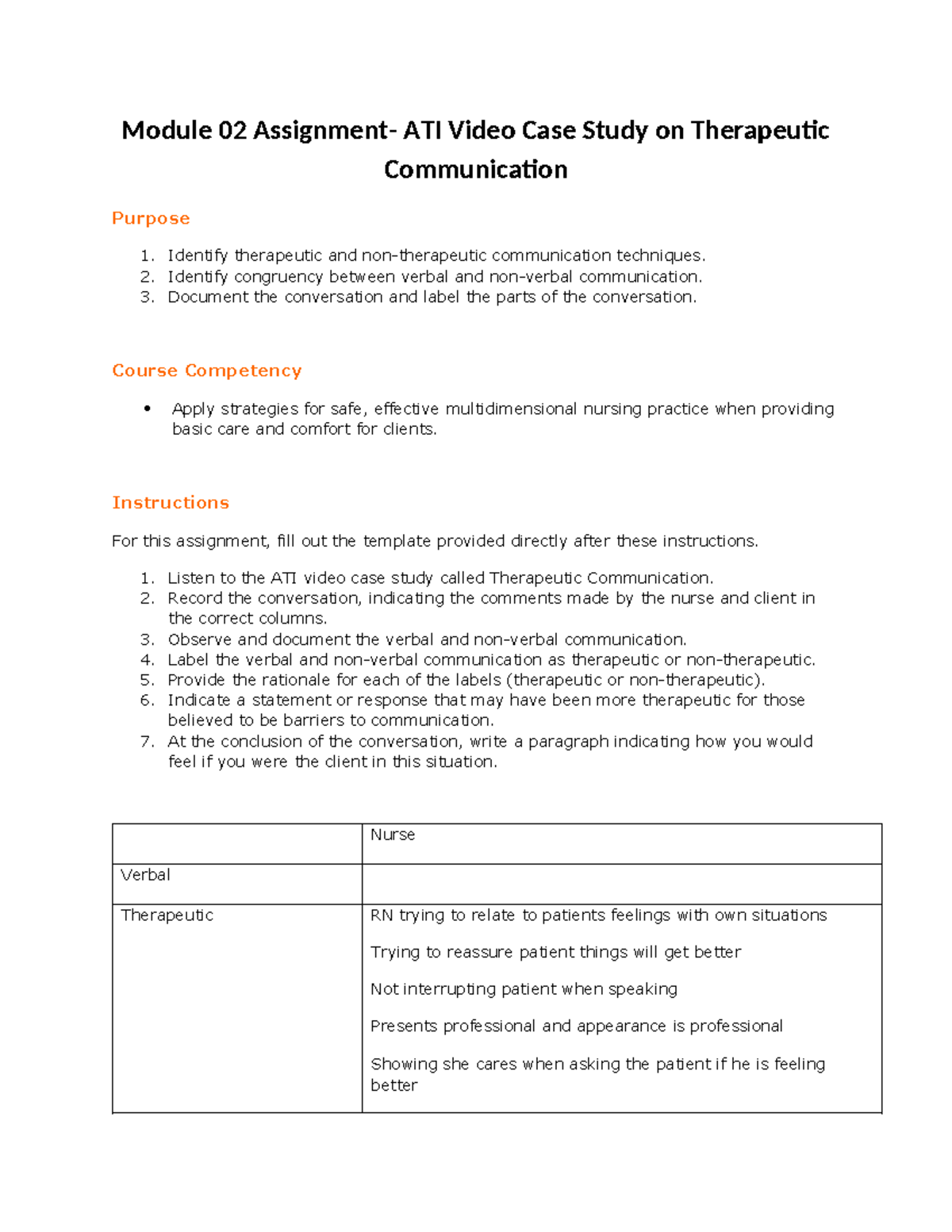 NUR 2356 Module 02 Assignment v24 - Module 02 Assignment- ATI Video Case Study on Therapeutic ...