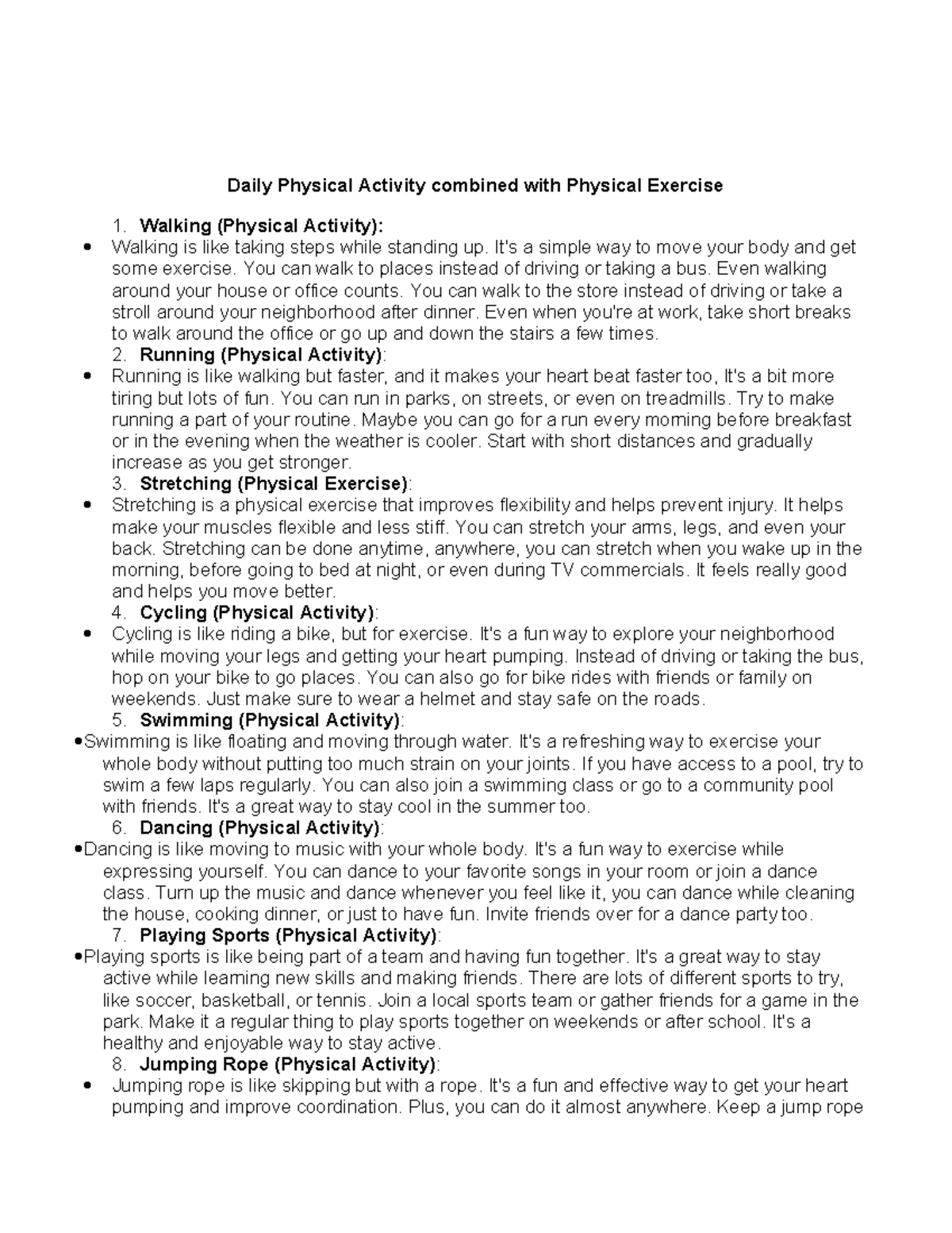 Pe or pa - physical activity - Daily Physical Activity combined with ...