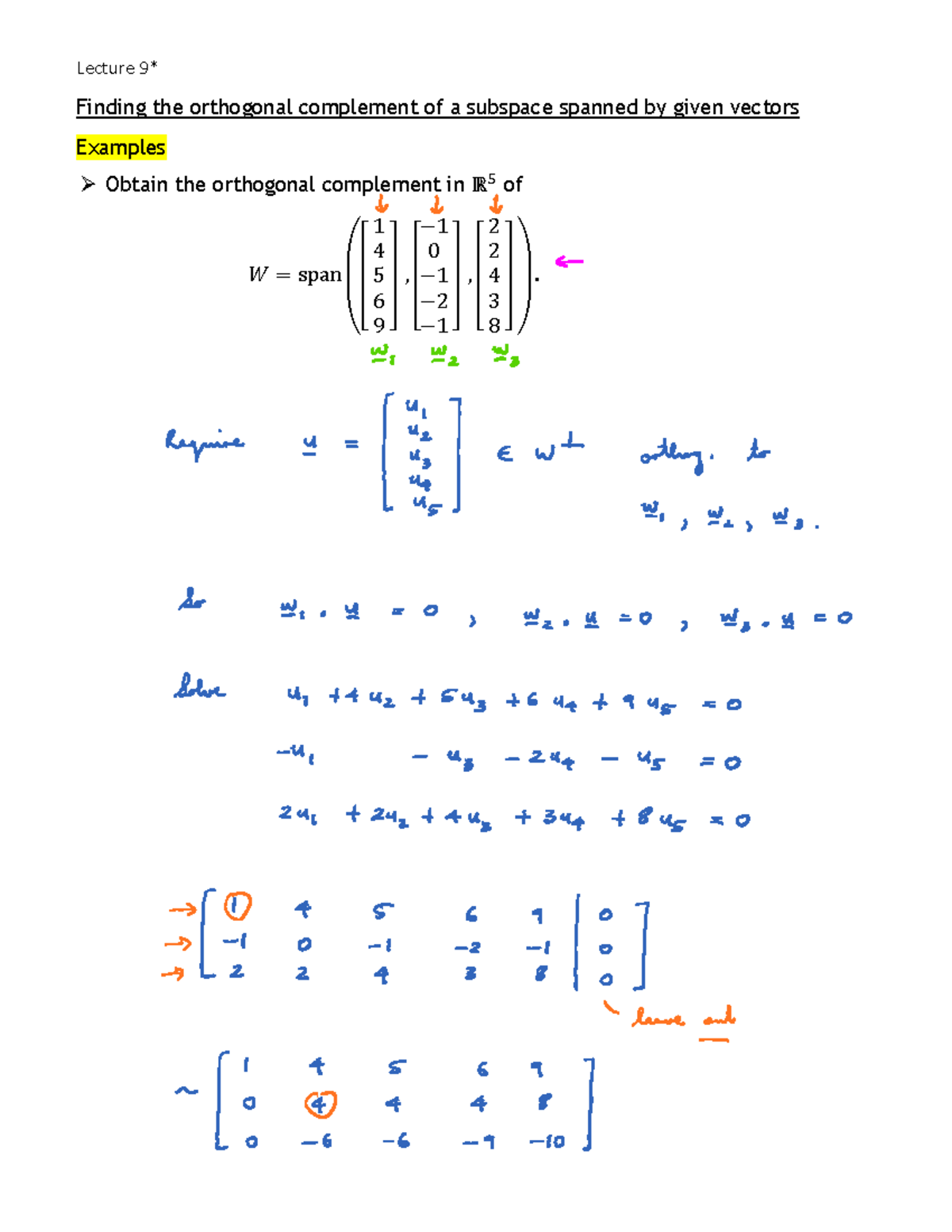 LA Week 3 - studying material - Finding the orthogonal complement of a ...