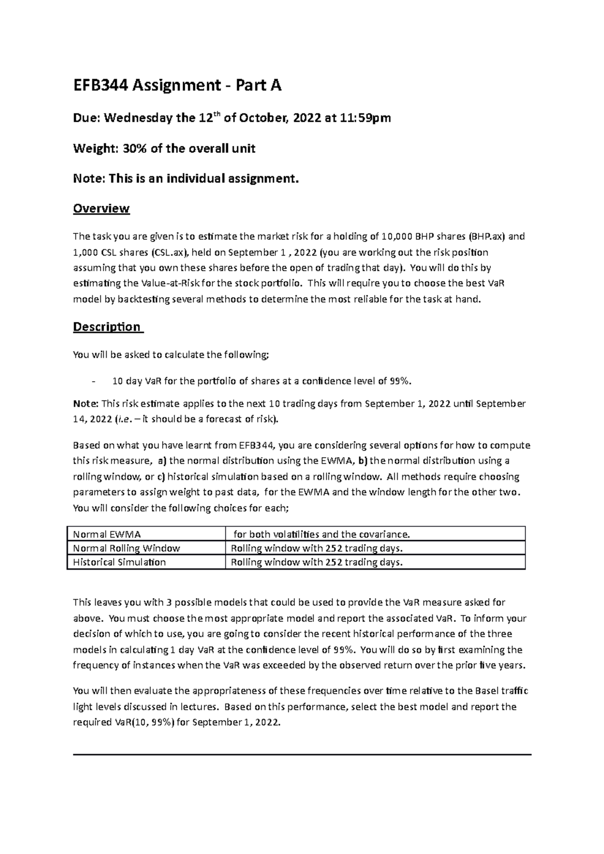 EFB344 Assignment Description - Part A(3) - EFB344 Assignment - Part A ...